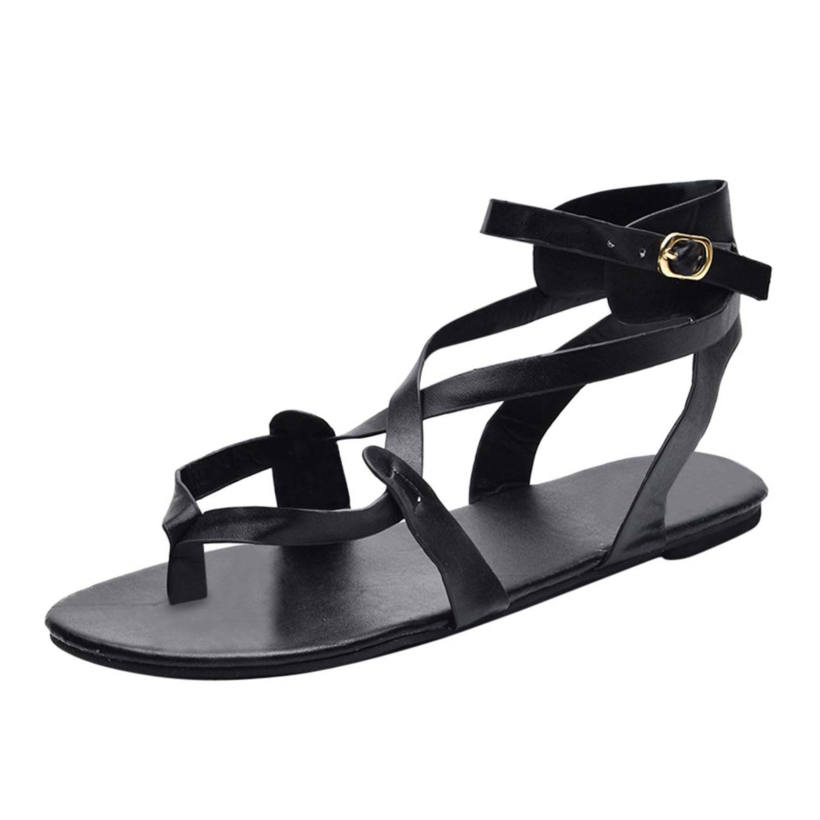 Anuirheih Casual Flip Flops for Women, Ankle Buckle Strap Roman Shoes ...