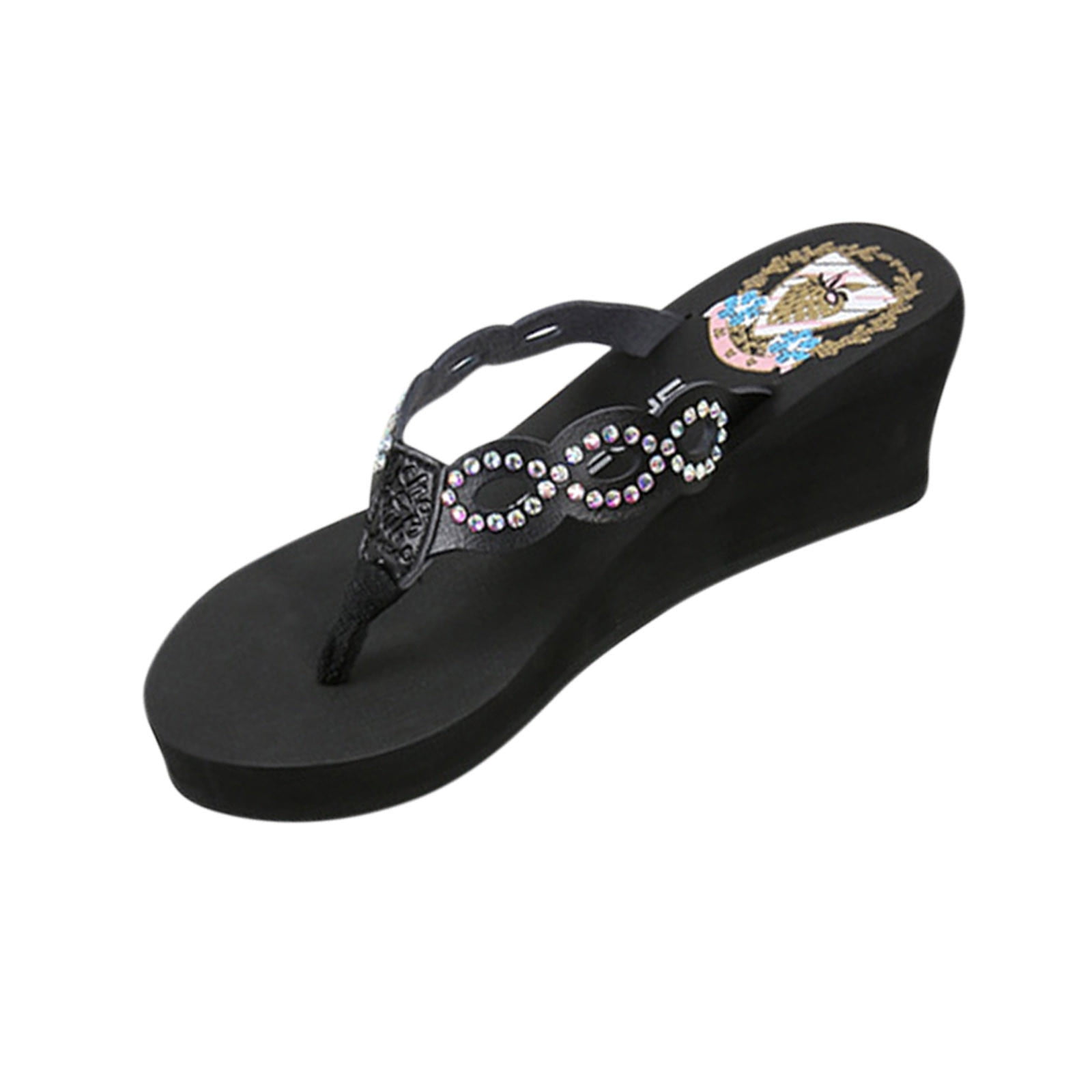 Anuirheih Clearance Slip On Sandals Women Women Rhinestone Slope Heel