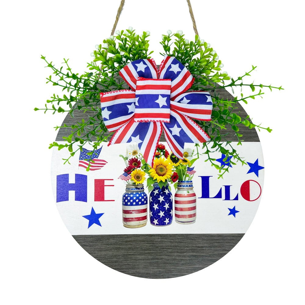 Anuirheih Memorial Day Door Hanging Wreath, Wooden Front Door ...