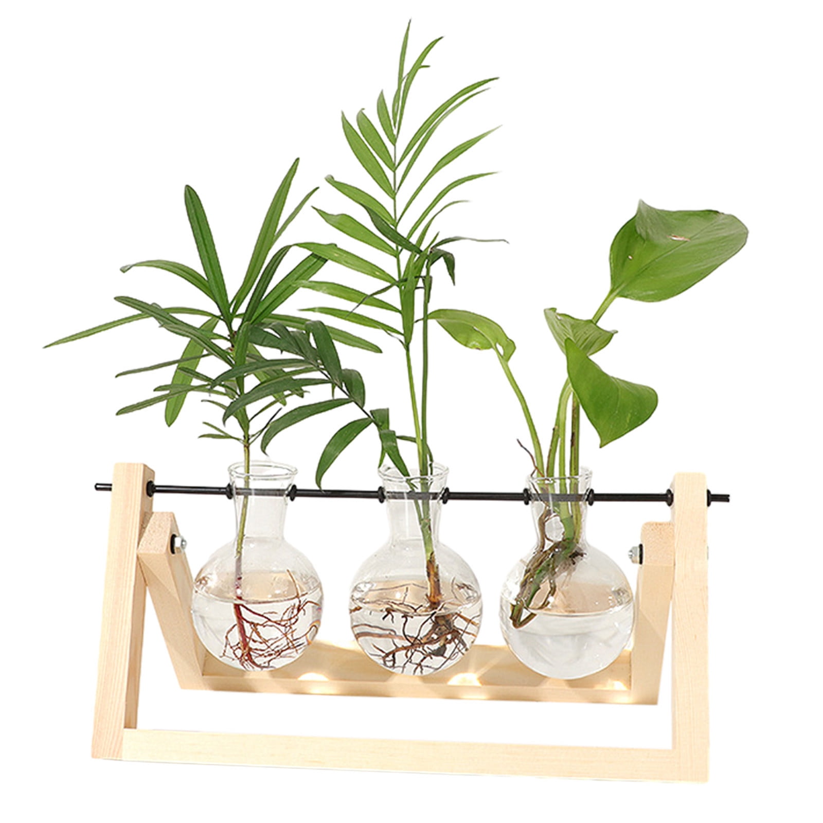 Anuirheih Plant Terrarium Plant Holder with Wooden Stand, 3 Glass Bulb ...