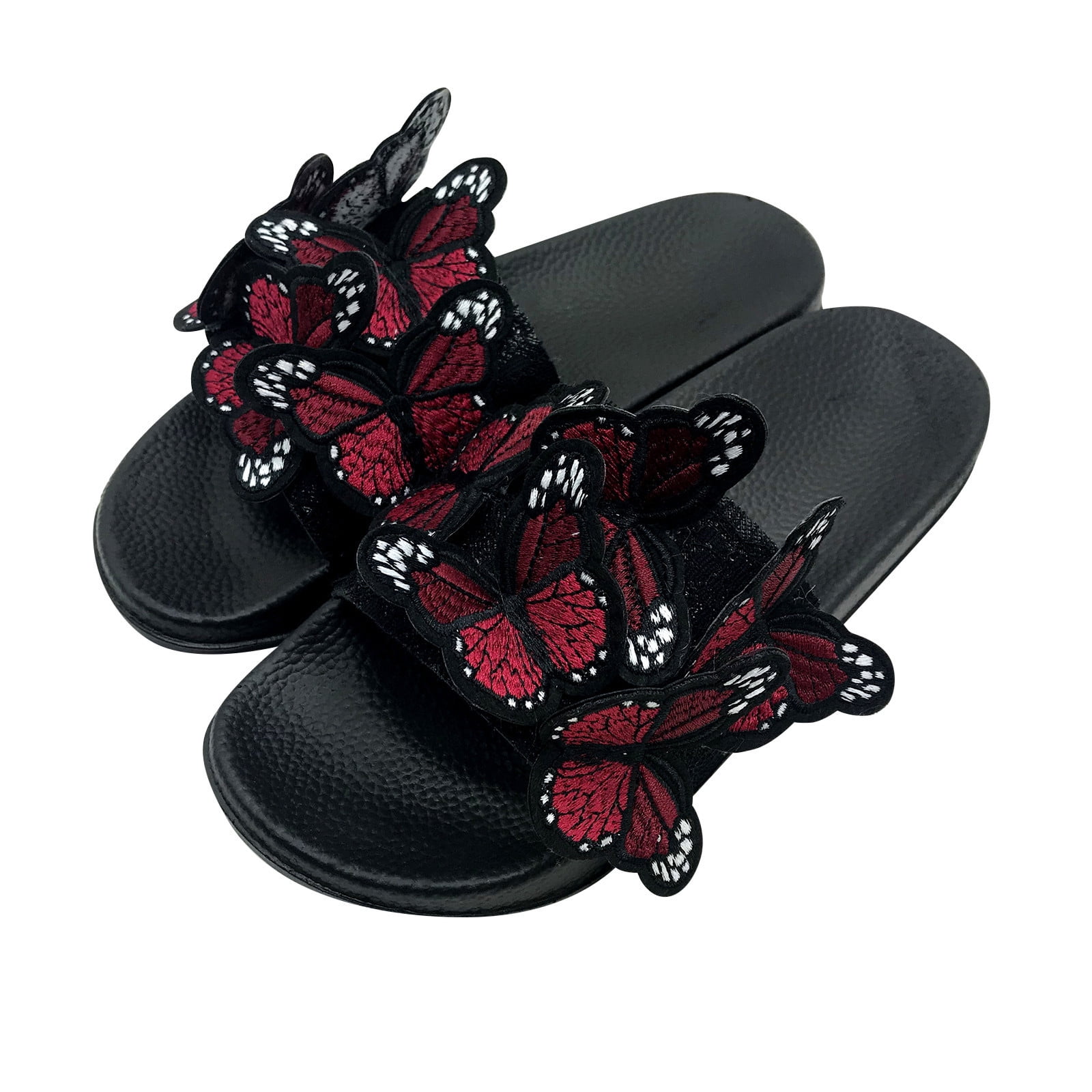 Anuirheih Summer Flat Slide Sandals for Womens Butterfly Low Heel Comfy ...