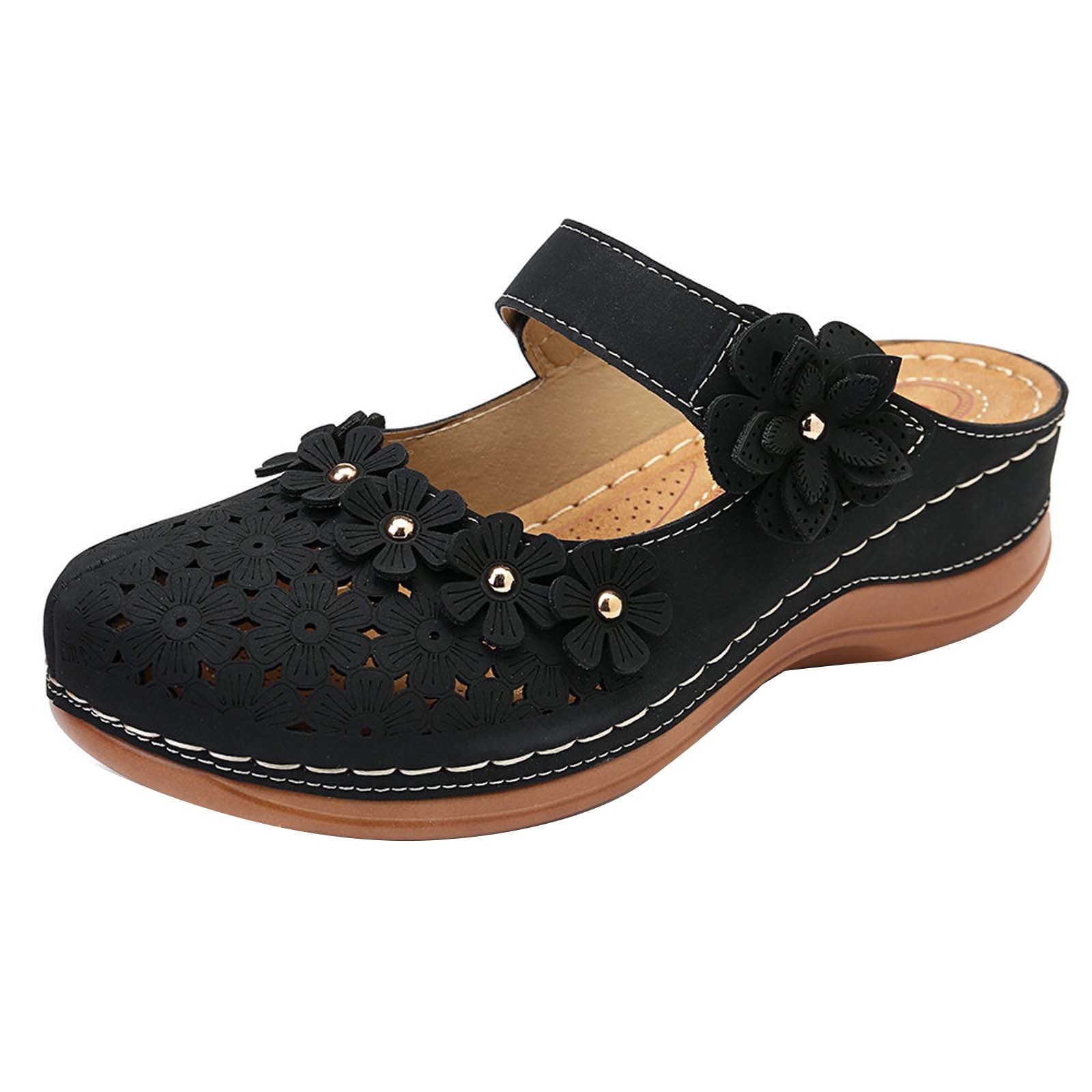 Anuirheih Wedge Low Heel Slippers Closed Toe Sandals for Women Slip On ...