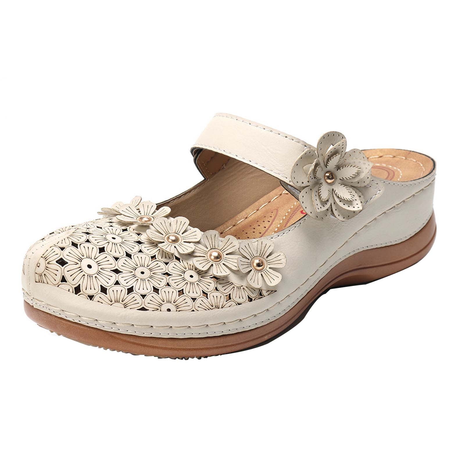 Anuirheih Wedge Low Heel Slippers Closed Toe Sandals for Women Slip On ...