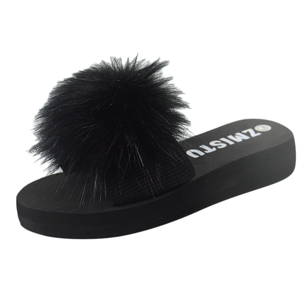 Anuirheih Wedge Slippers for Women, Plush Thick Plat Sandals Casual ...