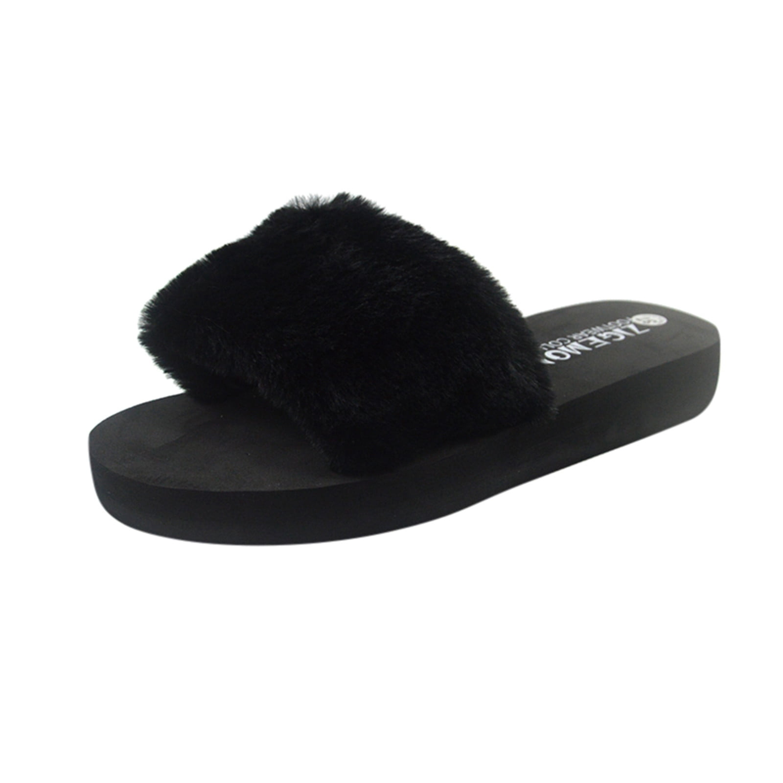 Anuirheih Wedge Slippers for Women, Plush Thick Plat Sandals Casual ...