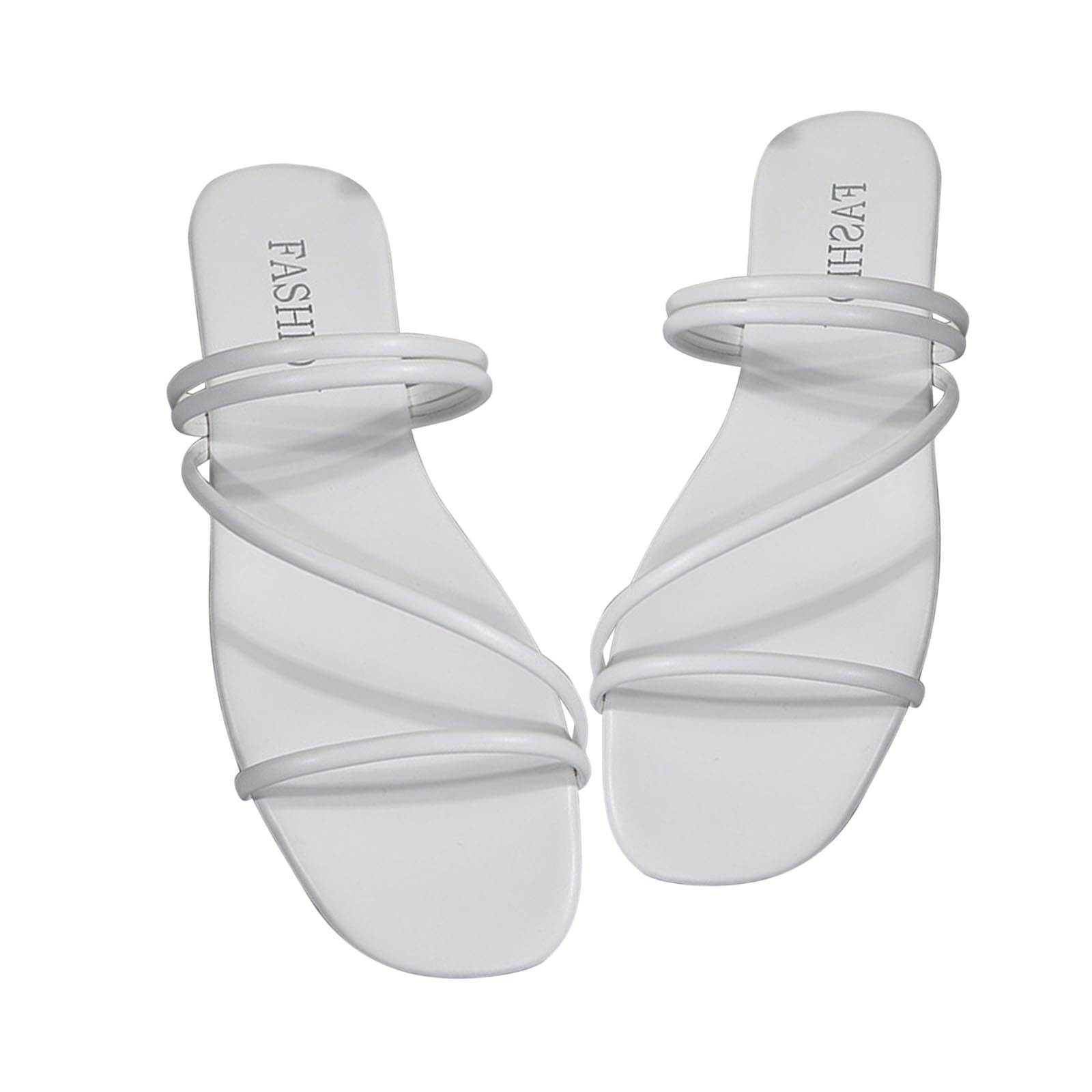 Women's Strappy Slide Sandals Rhinestone Open Toe Flat Sandals Slip On ...