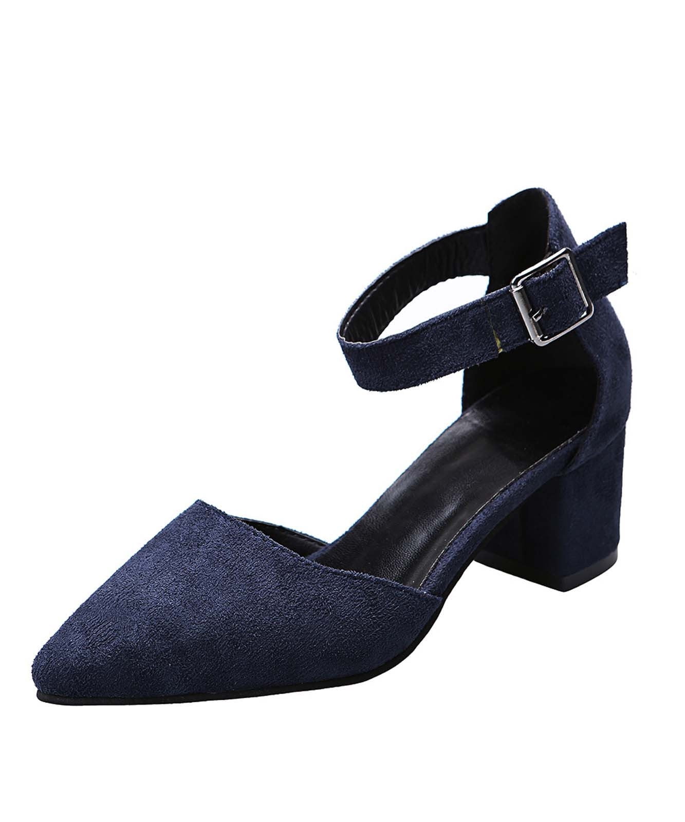 Anuirheih Women's Summer Casual Pointed-toe Sandals Middle Heel Chunky ...