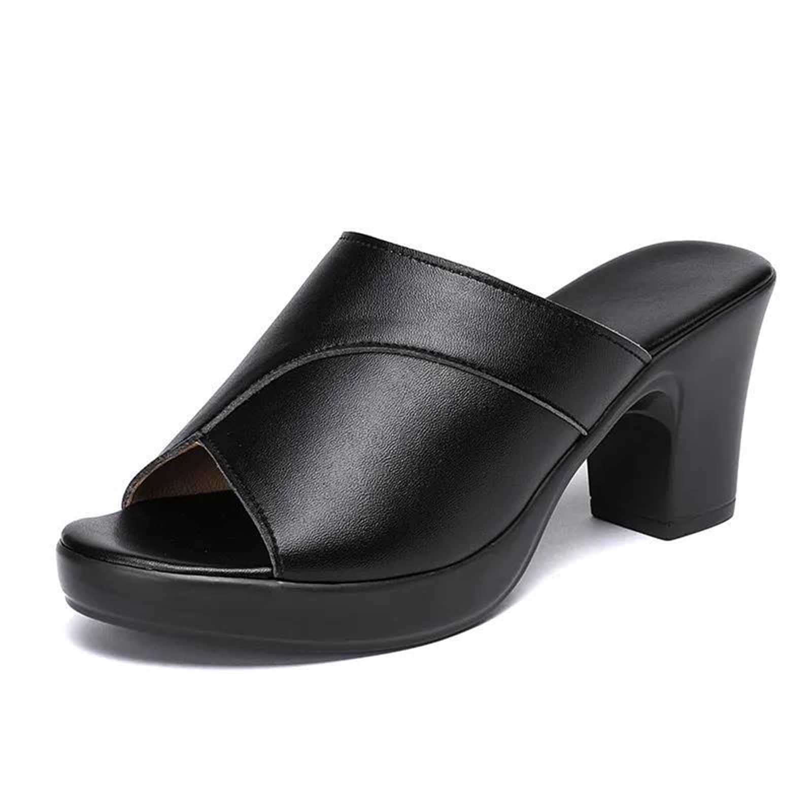 Anuirheih Womens Slides Sandals Open Toe Strap Heels Summer Chunky ...