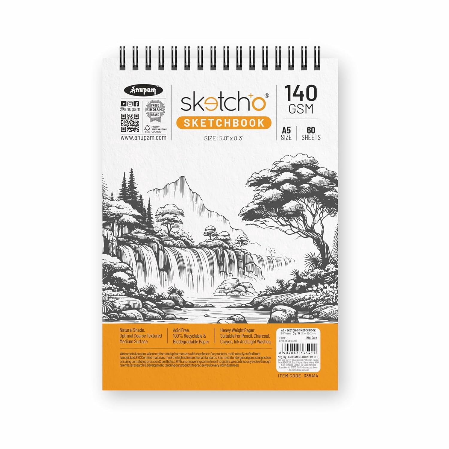 Anupam Sketch-O Sketchbook A5 | 60 Sheet 120 Pages | 140GSM | Durable ...
