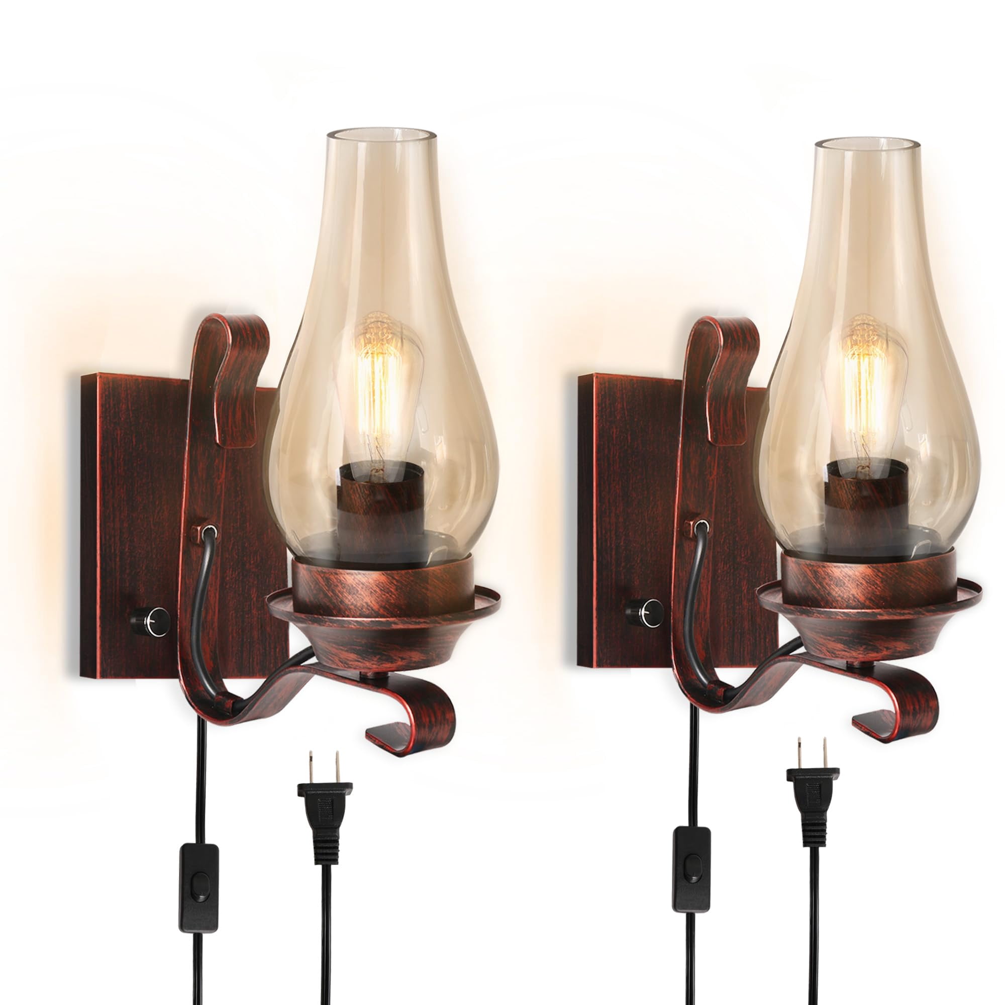 AnvFlik Wall Sconces Plug in Set of 2 Dimmable Rustic, Red Bronze ...