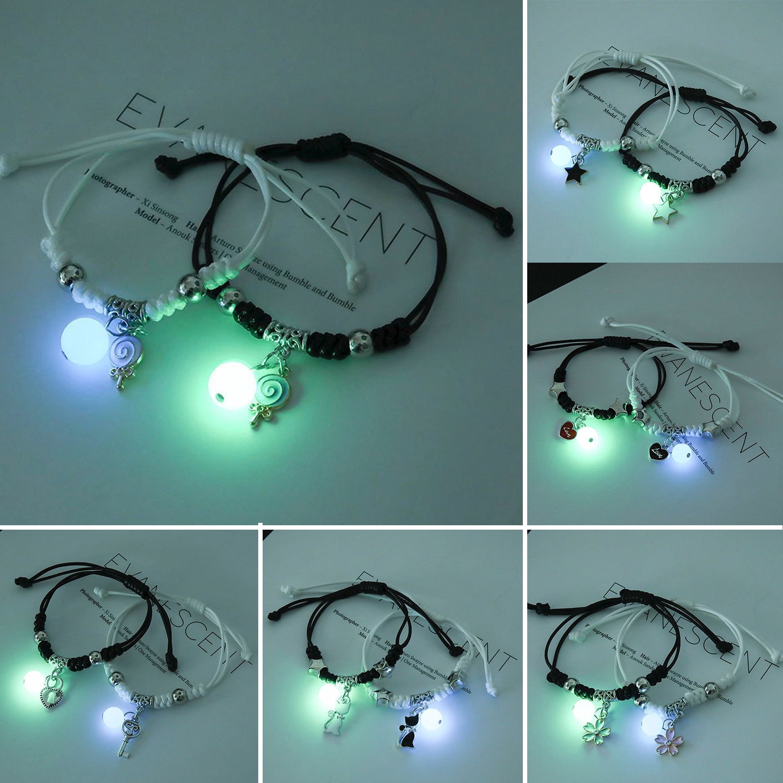 Anvazise 1 Pair Friendship Bracelets Eye-catching Luminous Fine ...