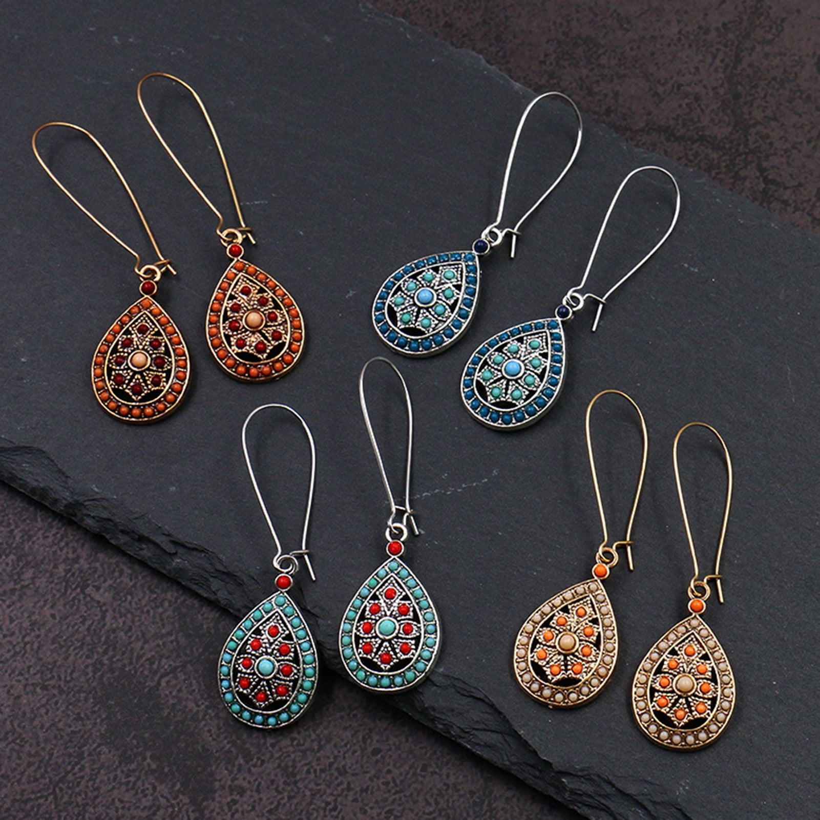 Anvazise 1 Pair Women Earrings Waterdrop Shape Ethnic Style Bohemia ...