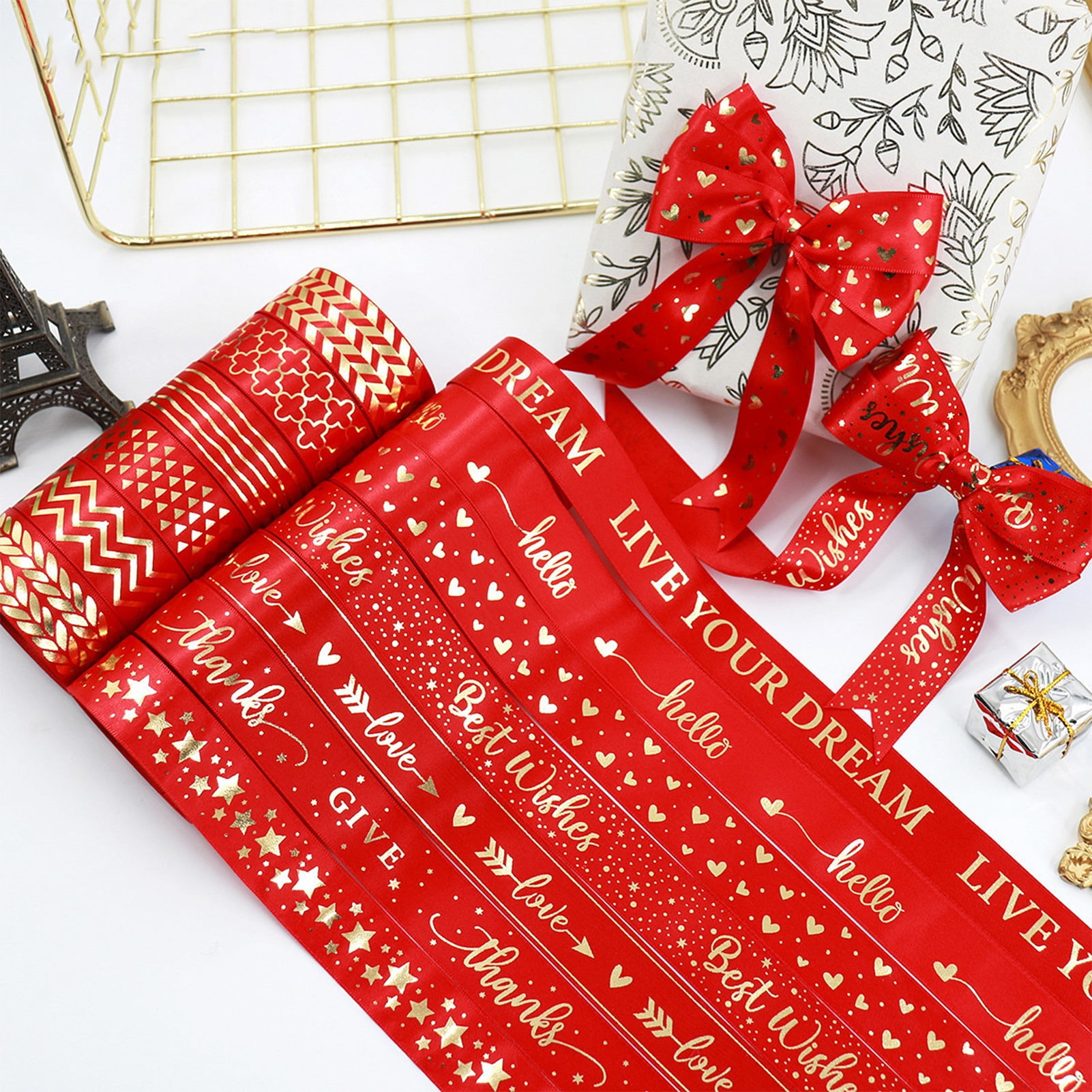 Anvazise 1 Roll 25mm Packing Ribbon Bronzing Design Polyester Golden ...