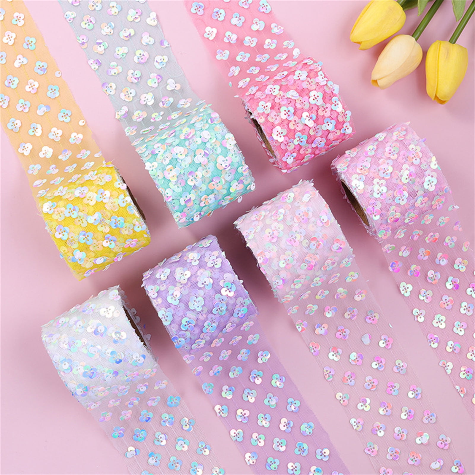Anvazise 1 Roll Sewing Ribbon Embroidered Sequins Multicolors Fine ...