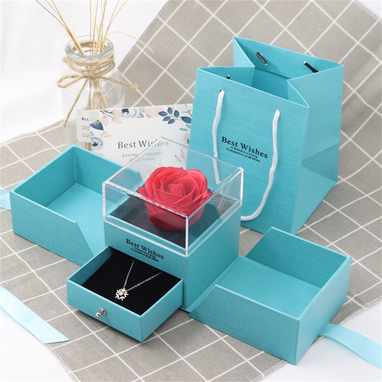 Anvazise 1 Set Gift Box Everlasting Fresh Keeping Plastic Wide Rose Box ...