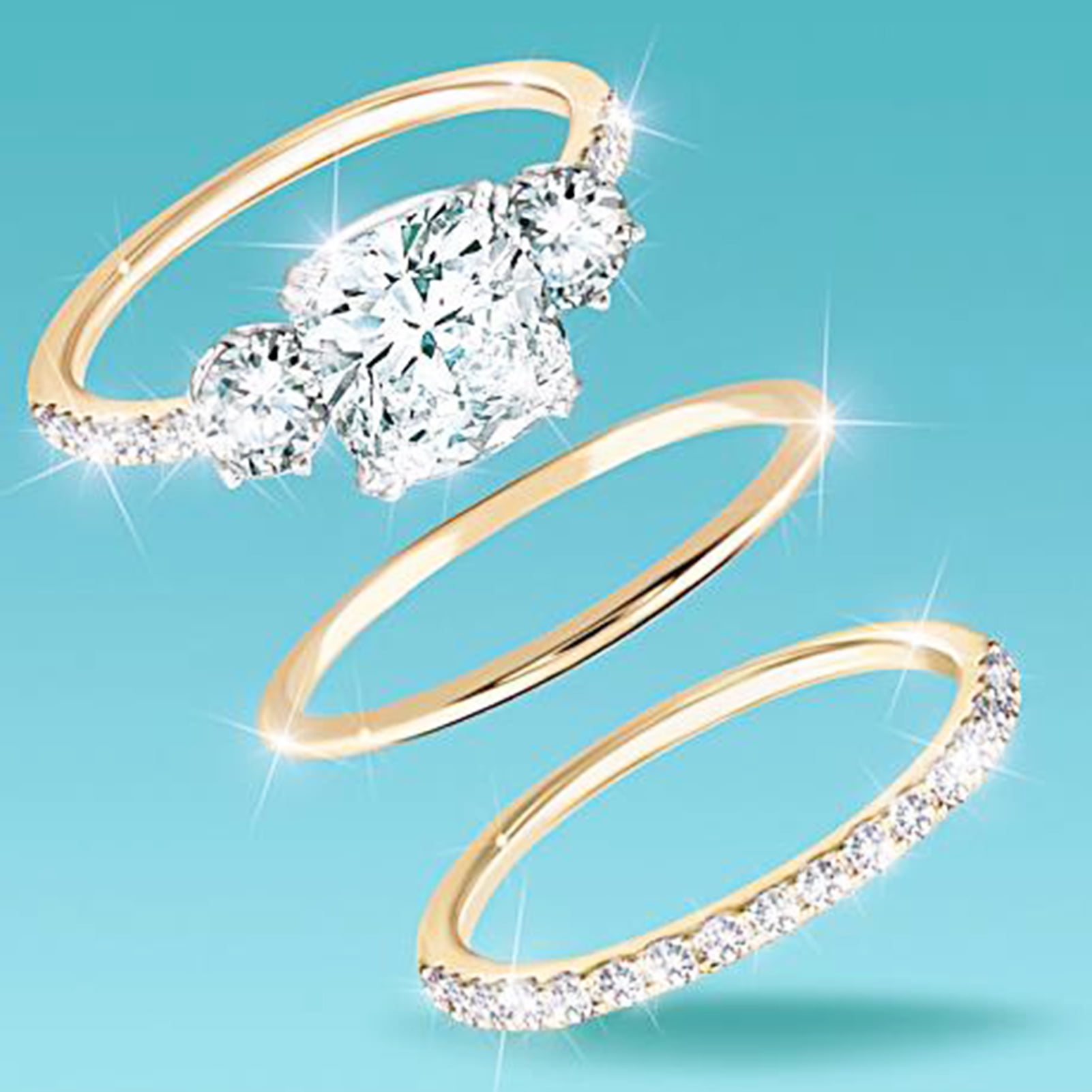 Anvazise 3Pcs/Set Ring Rhinestone Inlay Wear Resistant Alloy Women ...