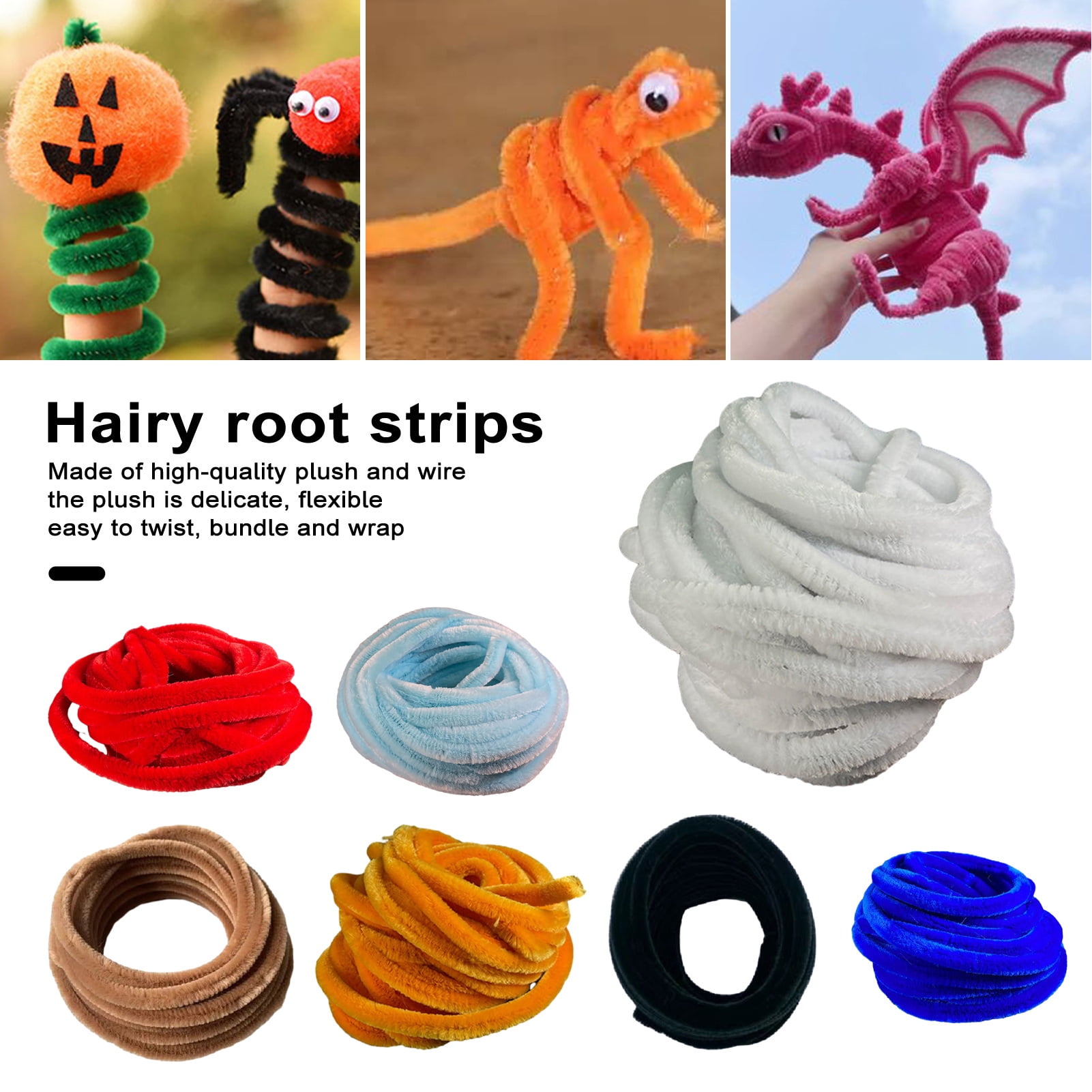 Anvazise 6MM 12M Pipe Cleaner Colorful Long Fuzzy DIY Art Craft ...