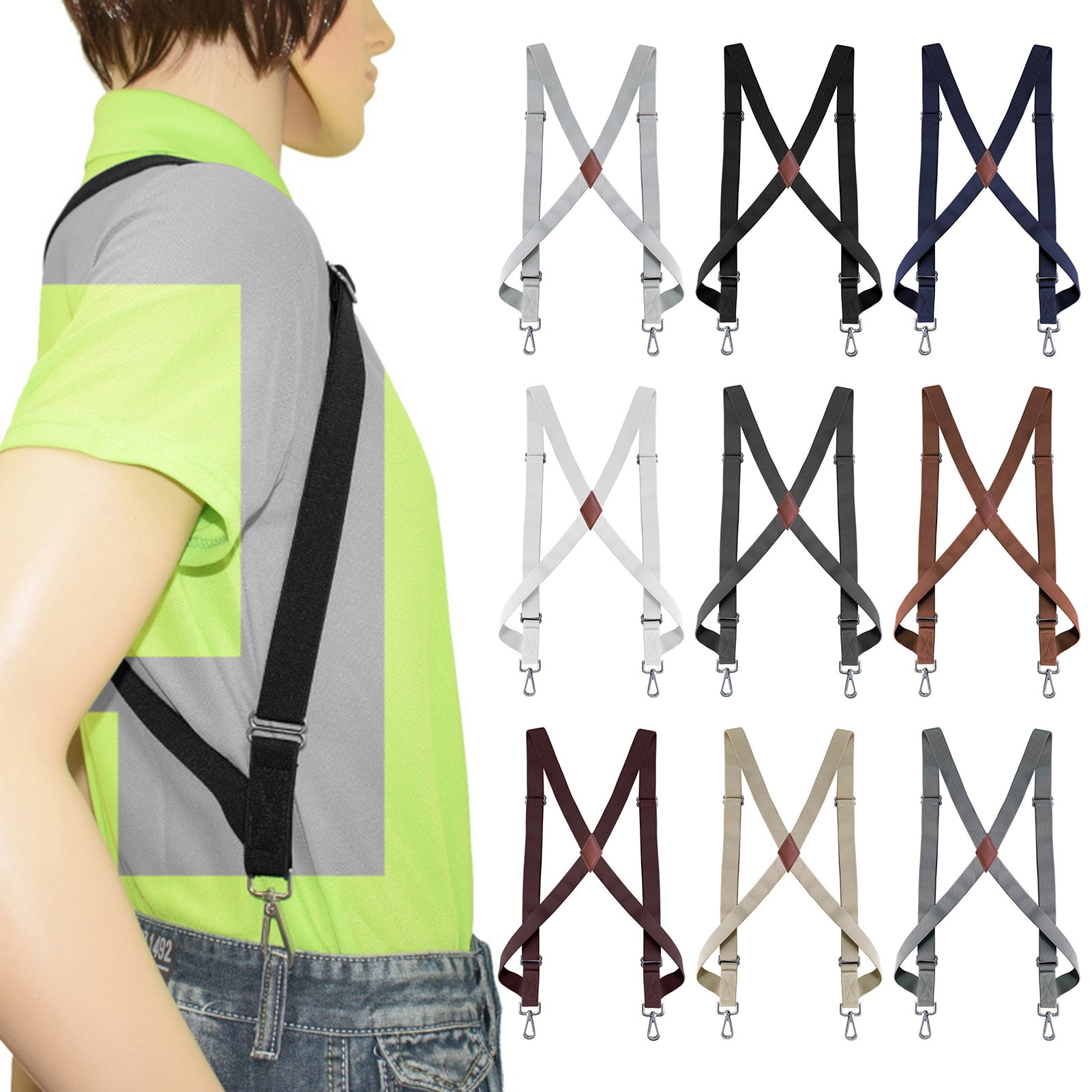 Anvazise Adjustable 2 Buckles Unisex Suspender Non-slip Detachable X ...