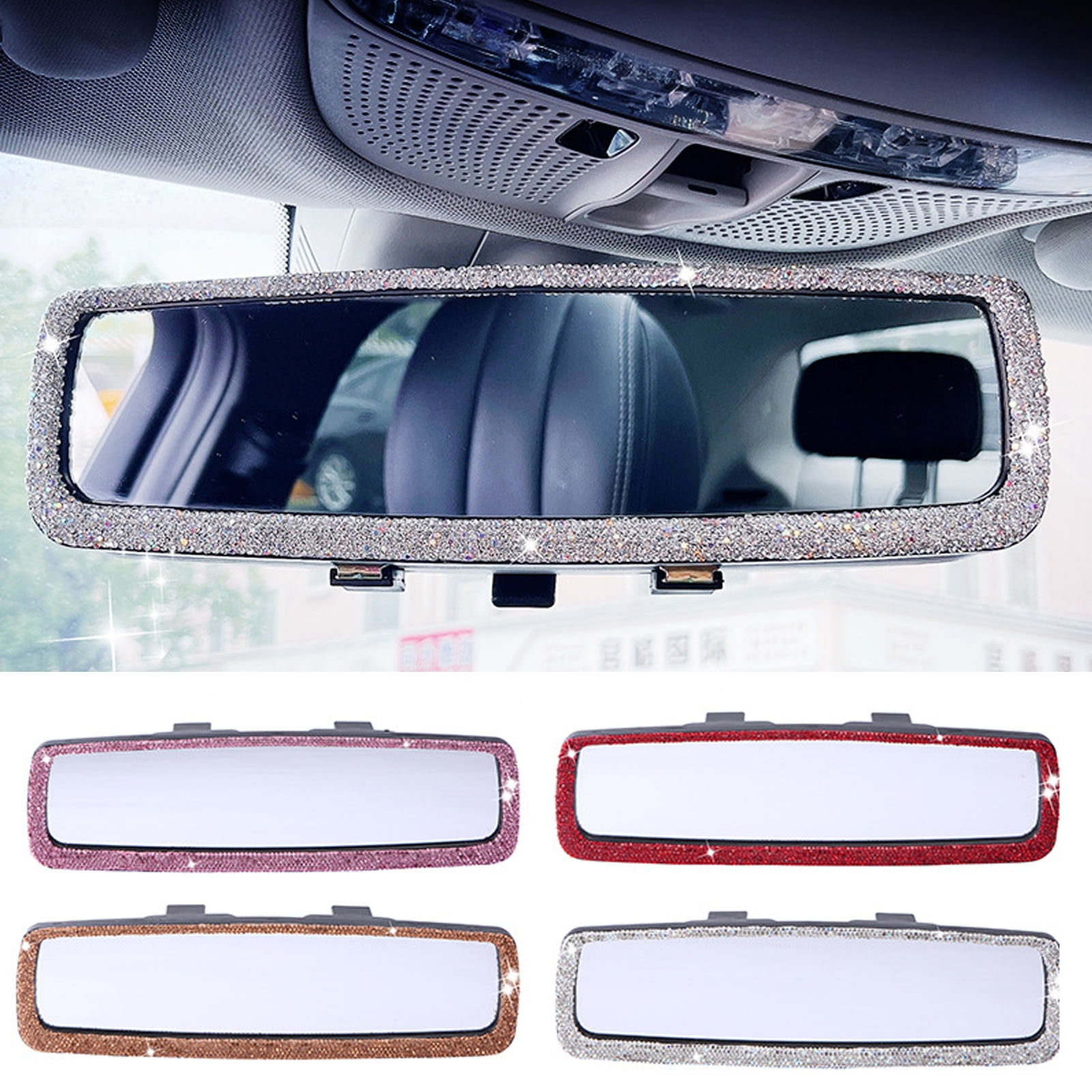 Anvazise Car Rearview Mirror Shiny Rhinestone HD-compatible Interior ...