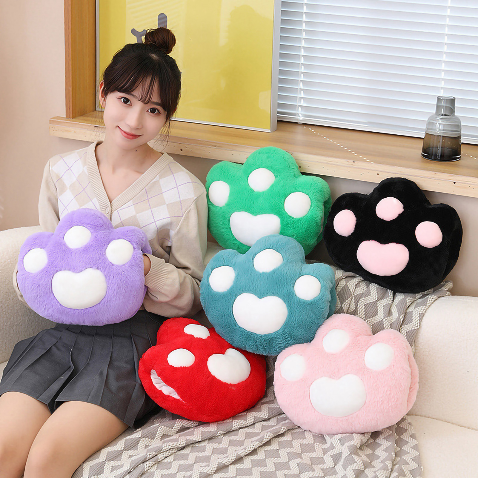 Anvazise Cat Paw Pillow Lovely Colorful Soft PP Cotton Filling Sofa Cushion Ornament Cartoon ...