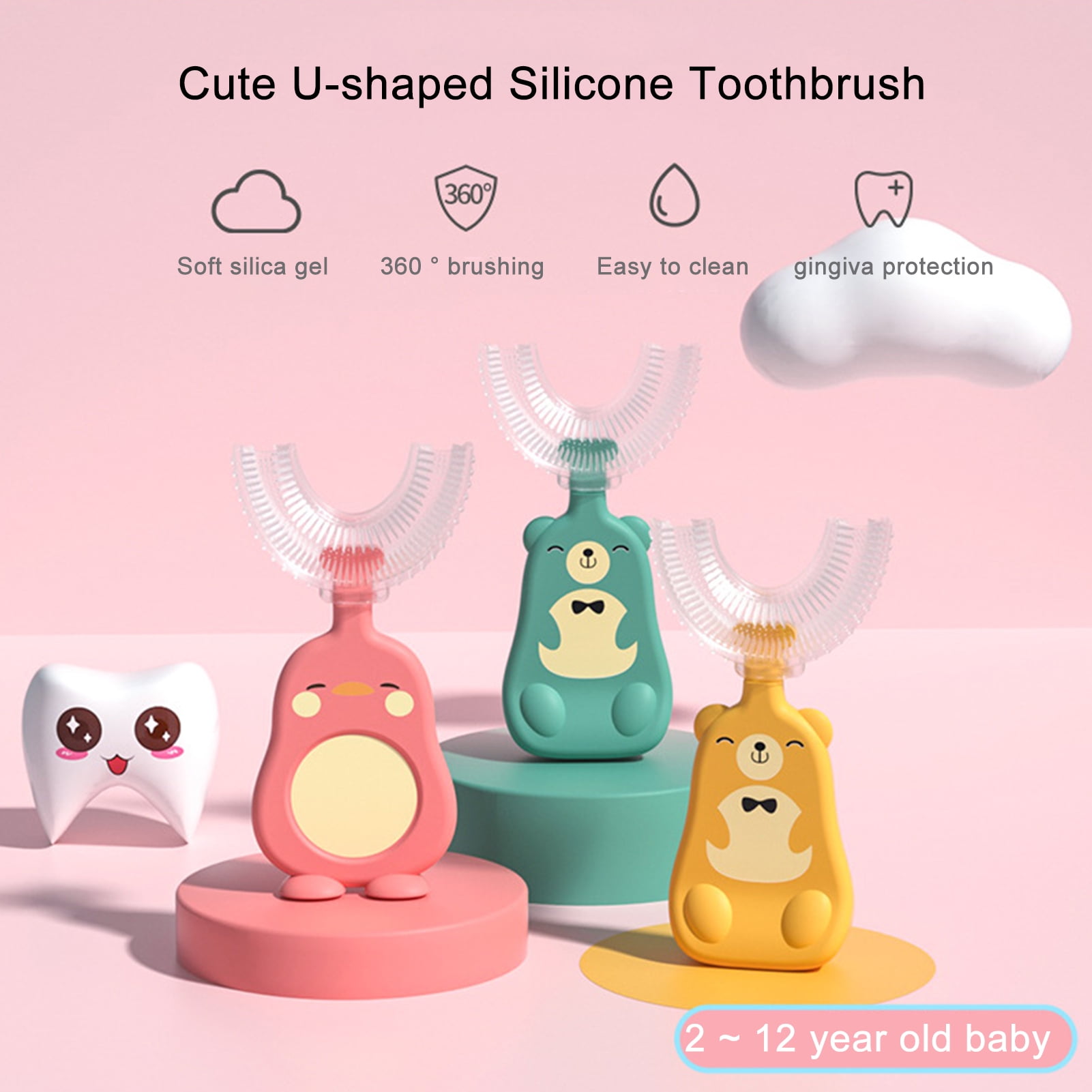 Anvazise Children Toothbrush U-Shaped Cartoon Design High Elasticity ...