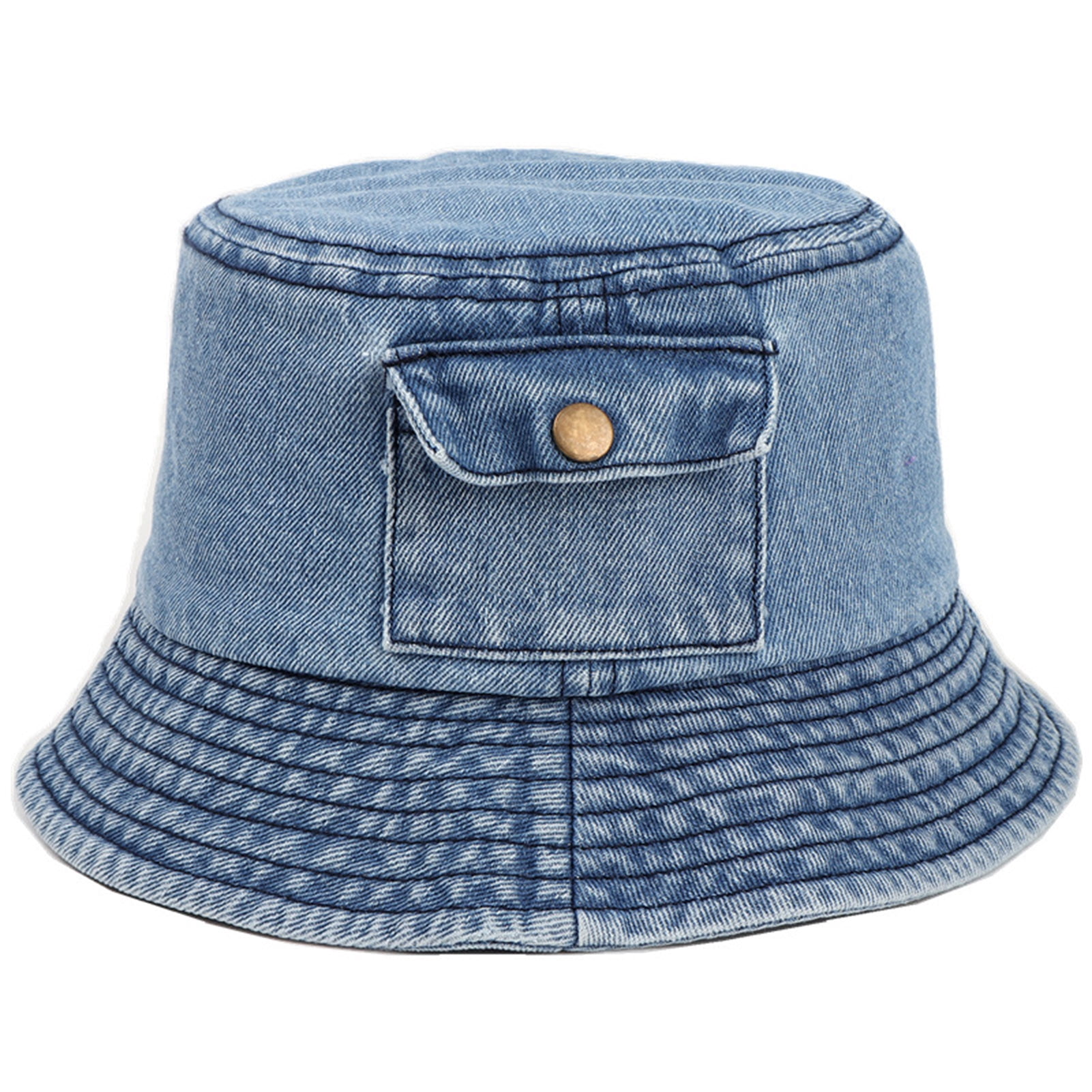 Anvazise Denim Sun Hat Flat Top Lightweight Pocket Decor Bucket Hat for ...