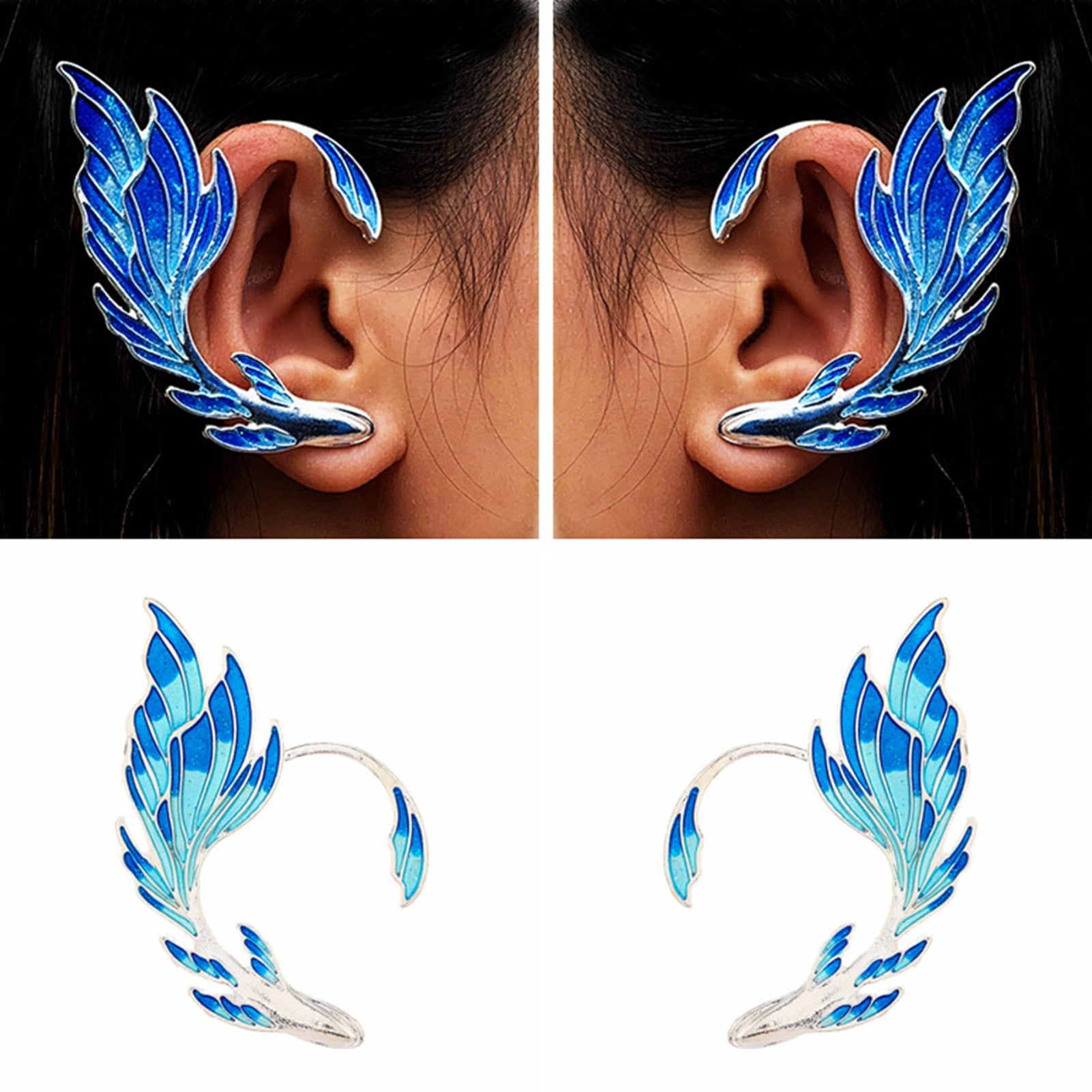 Anvazise Ear Cuff Luxury Blue Painted Dripping Oil Craft Without ...
