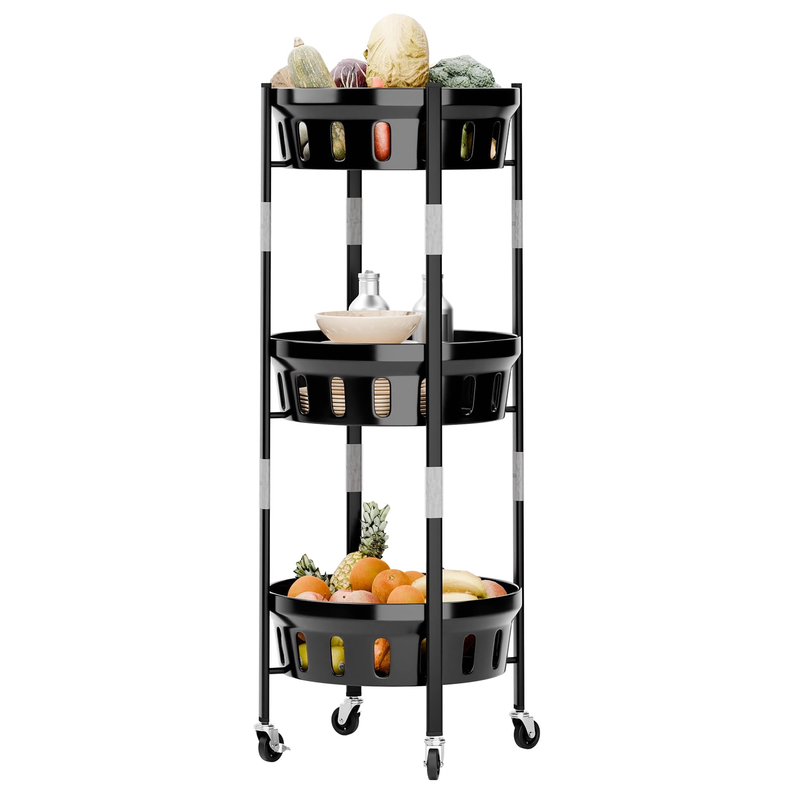 Anvazise Foldable Kitchen Storage Rack with Universal Wheels, 3 Tiers ...
