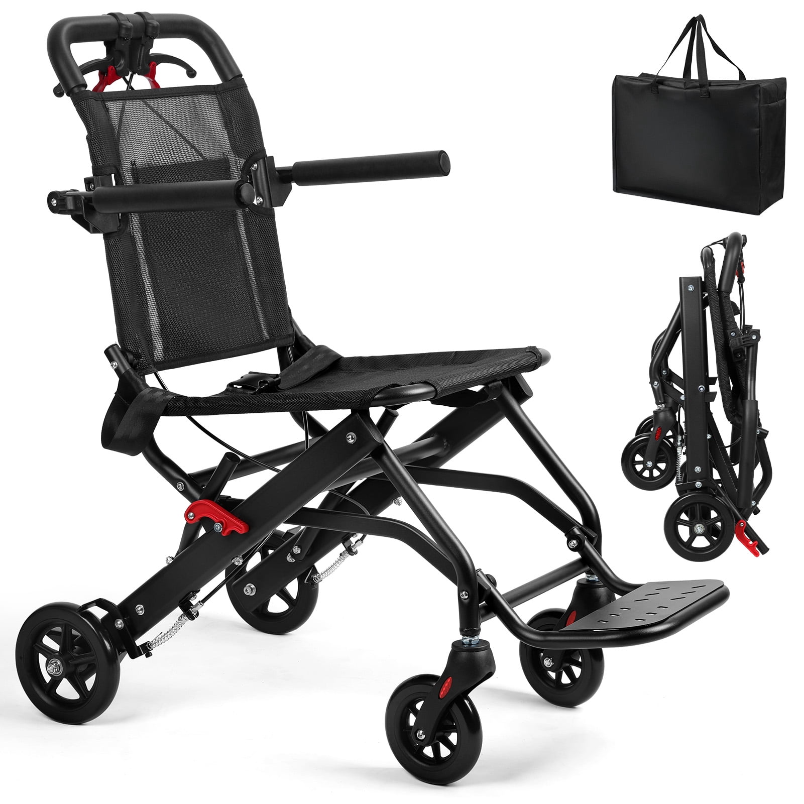 Anvazise Foldable Wheelchair,Portable Transportation Travel Wheelchair ...