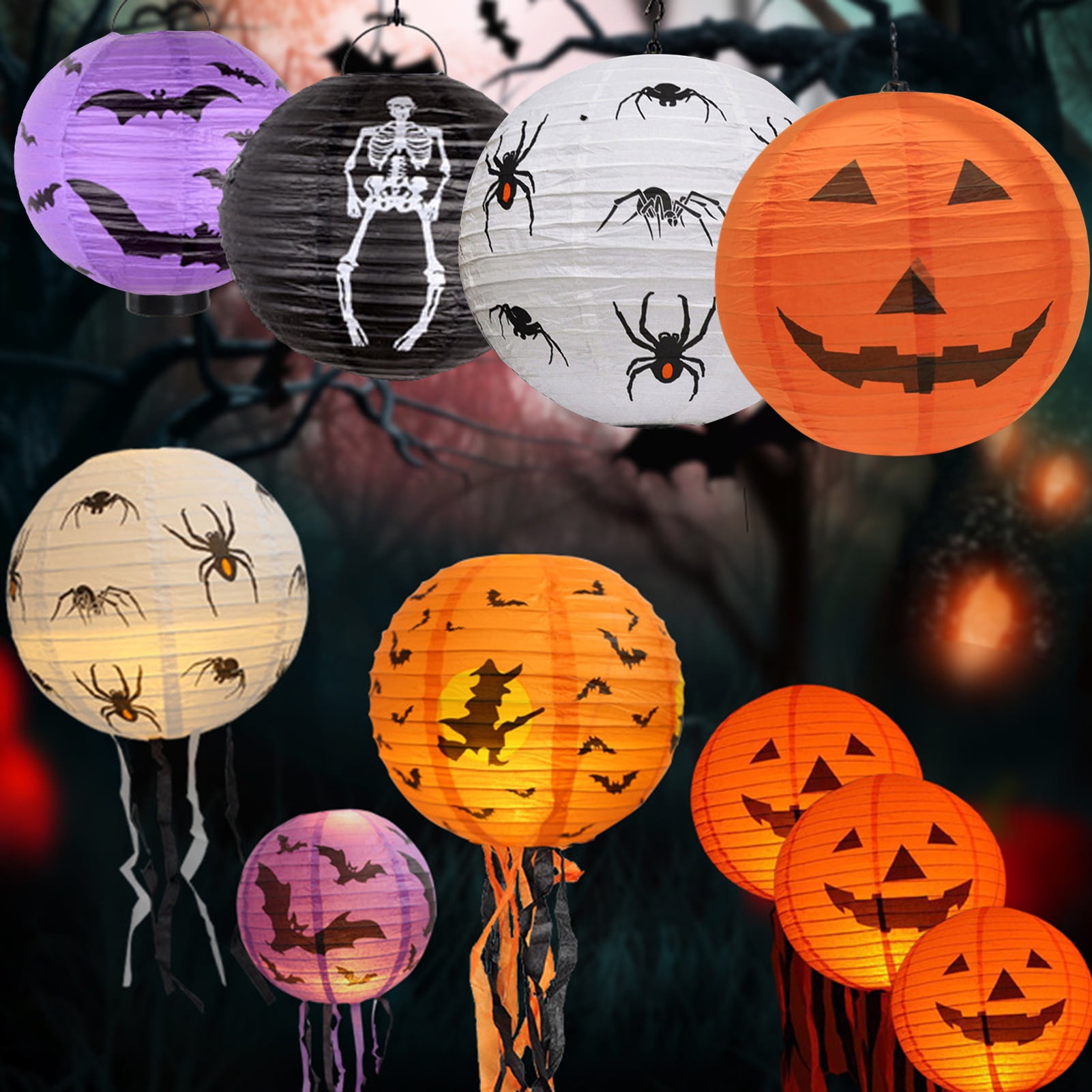 Anvazise Halloween Paper Lantern Witch Spider Skeleton Bat Various ...