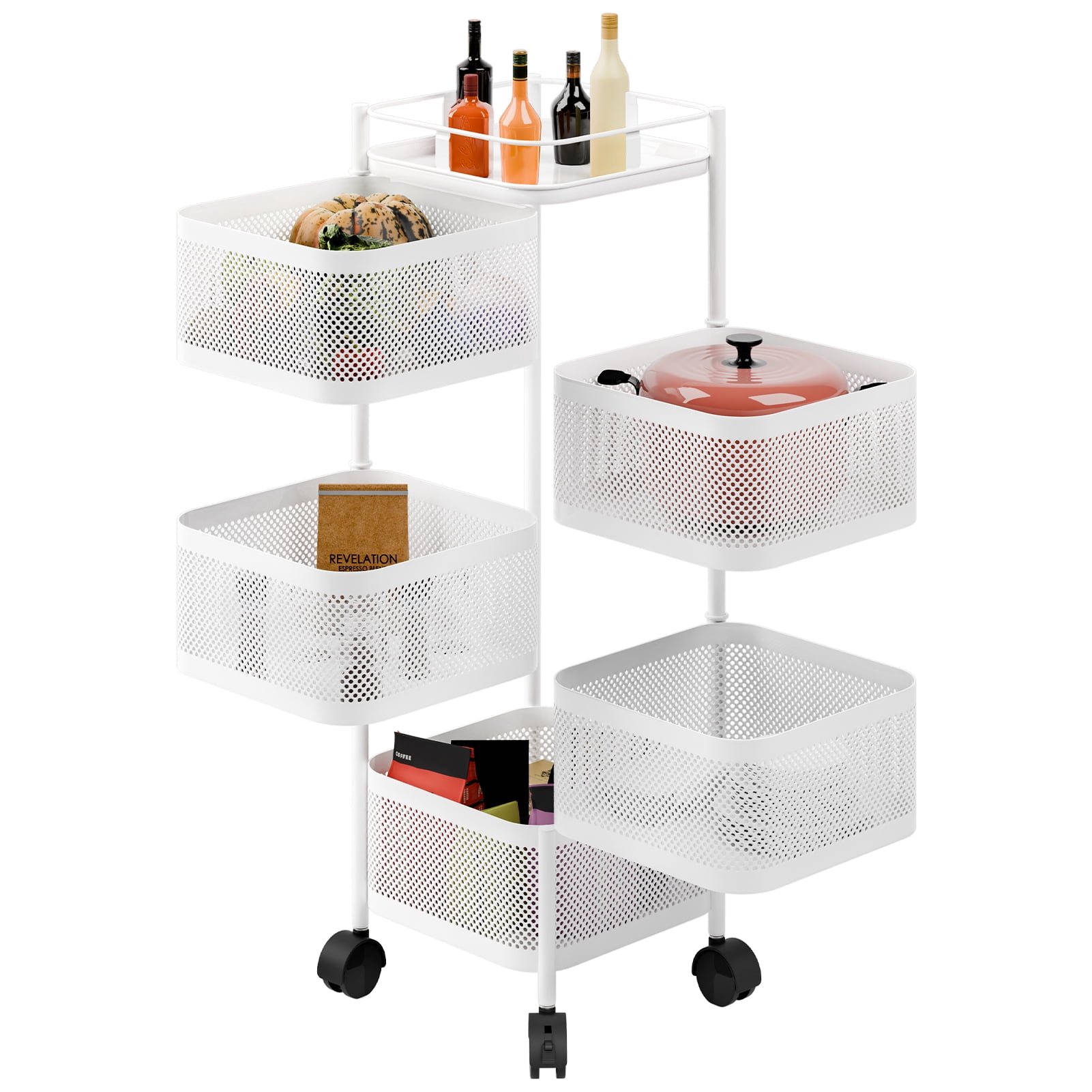Anvazise Kitchen Storage Cart,5-Layer Kitchen Trolley on Wheels ...