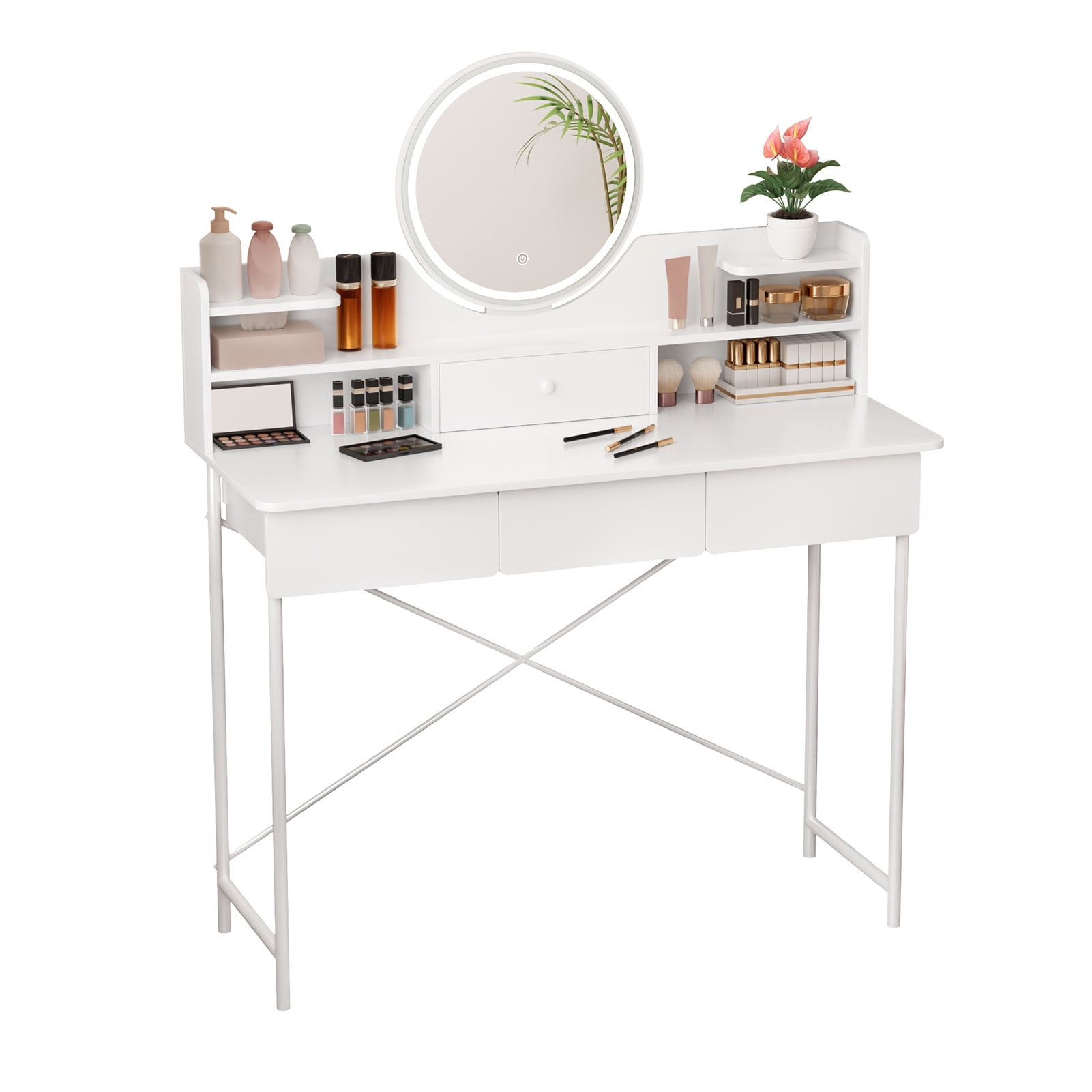 Anvazise Makeup Vanity Desk with LED Lighted Mirror, Vanity Table with ...
