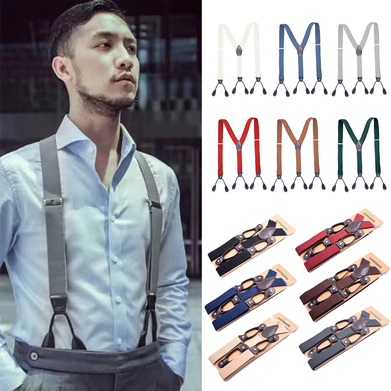 Anvazise Men Suspender with 6 Button Closure Non-slip Design Adjustable ...