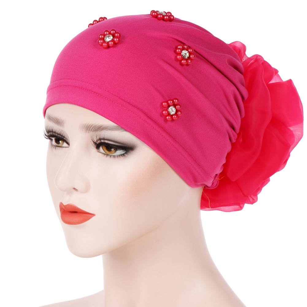 Anvazise Muslim Women Faux Pearl Flower Hat Hijab Hair Loss Head Scarf ...