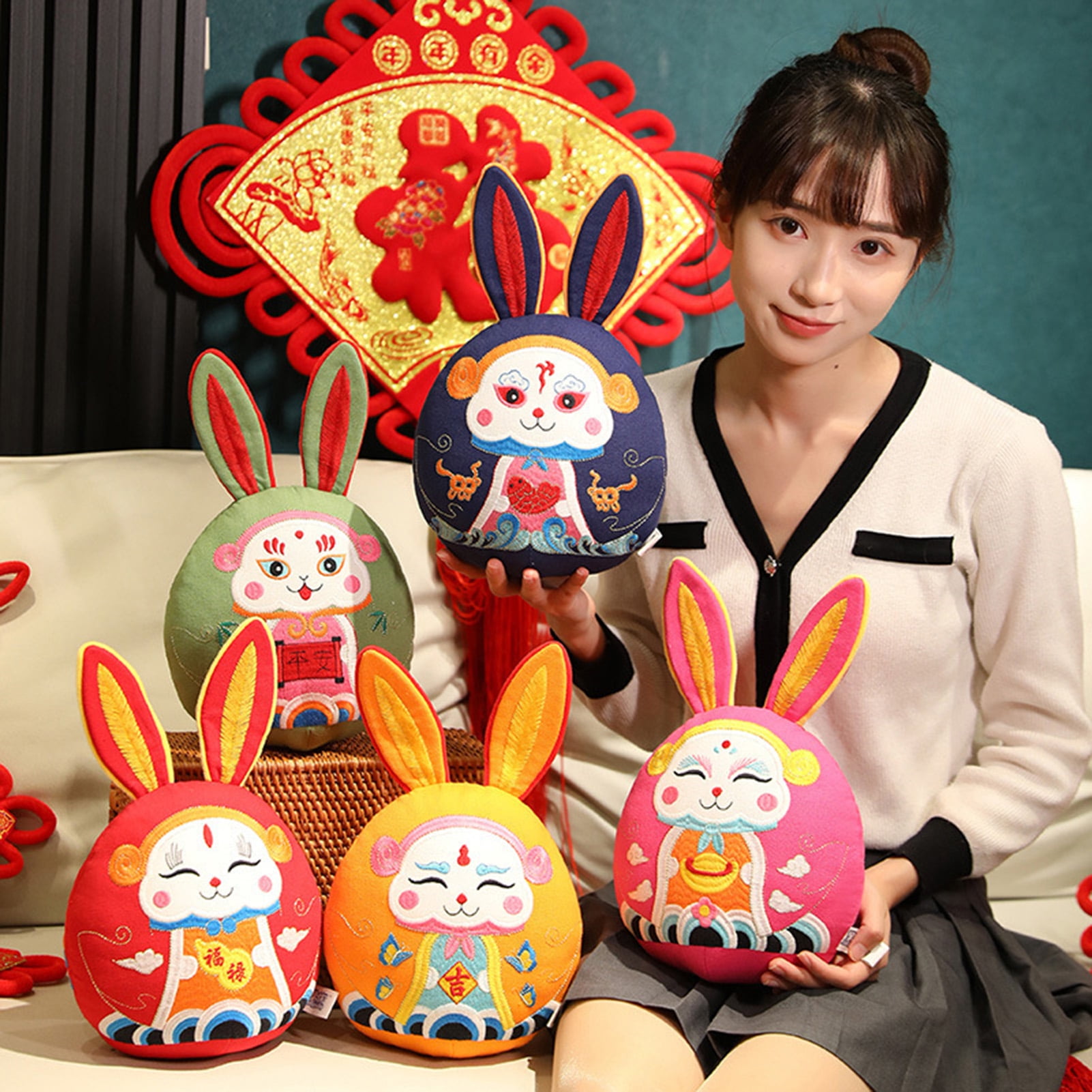 Anvazise Rabbit Zodiac Mascot Chinese Style Embroidery Pattern Lovely ...