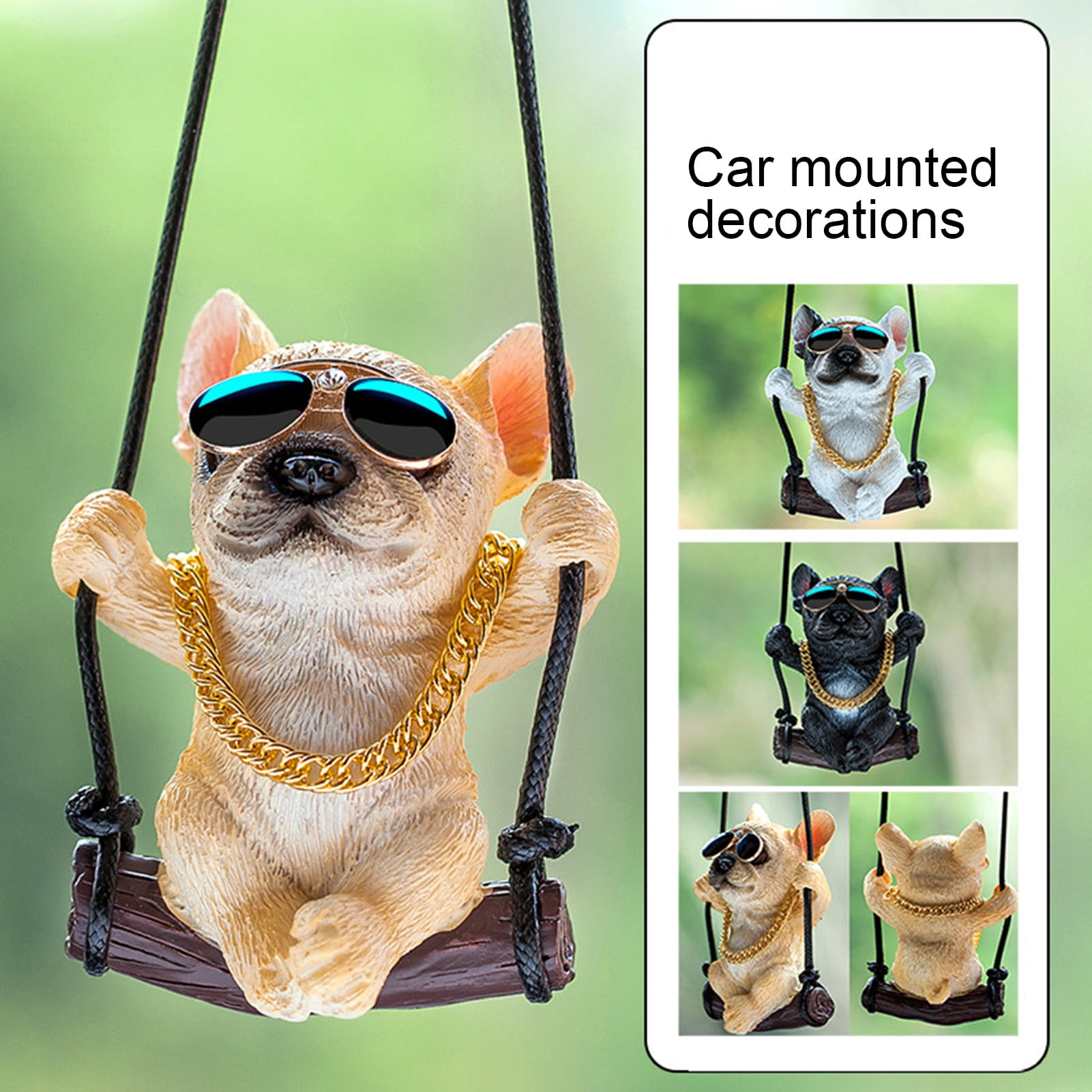 Anvazise Rearview Mirror Decor Cool Swinging Bulldog/Pug Dog Wear ...