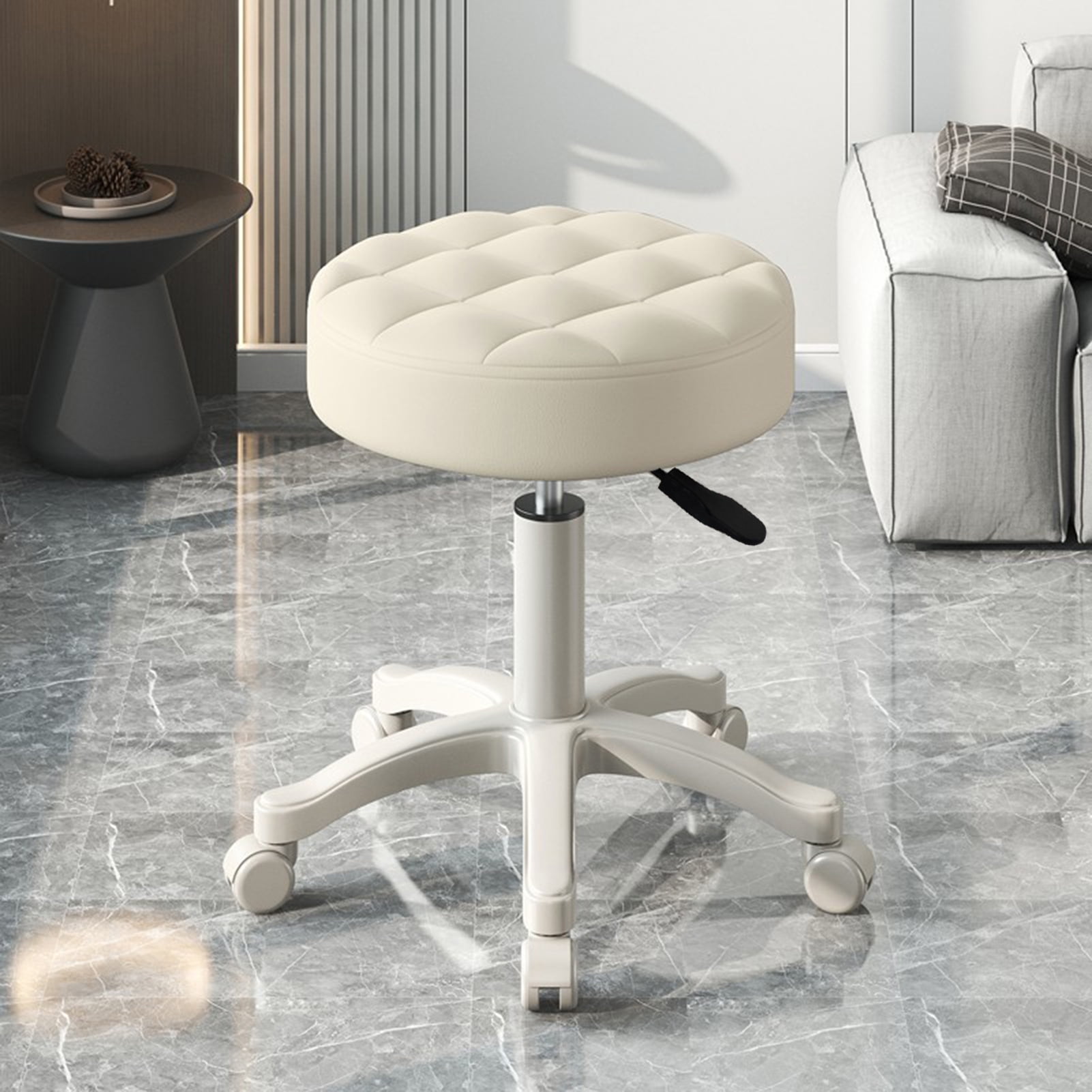 Anvazise Rolling Stool with Wheels Faux Leather Soft Cushion Height ...