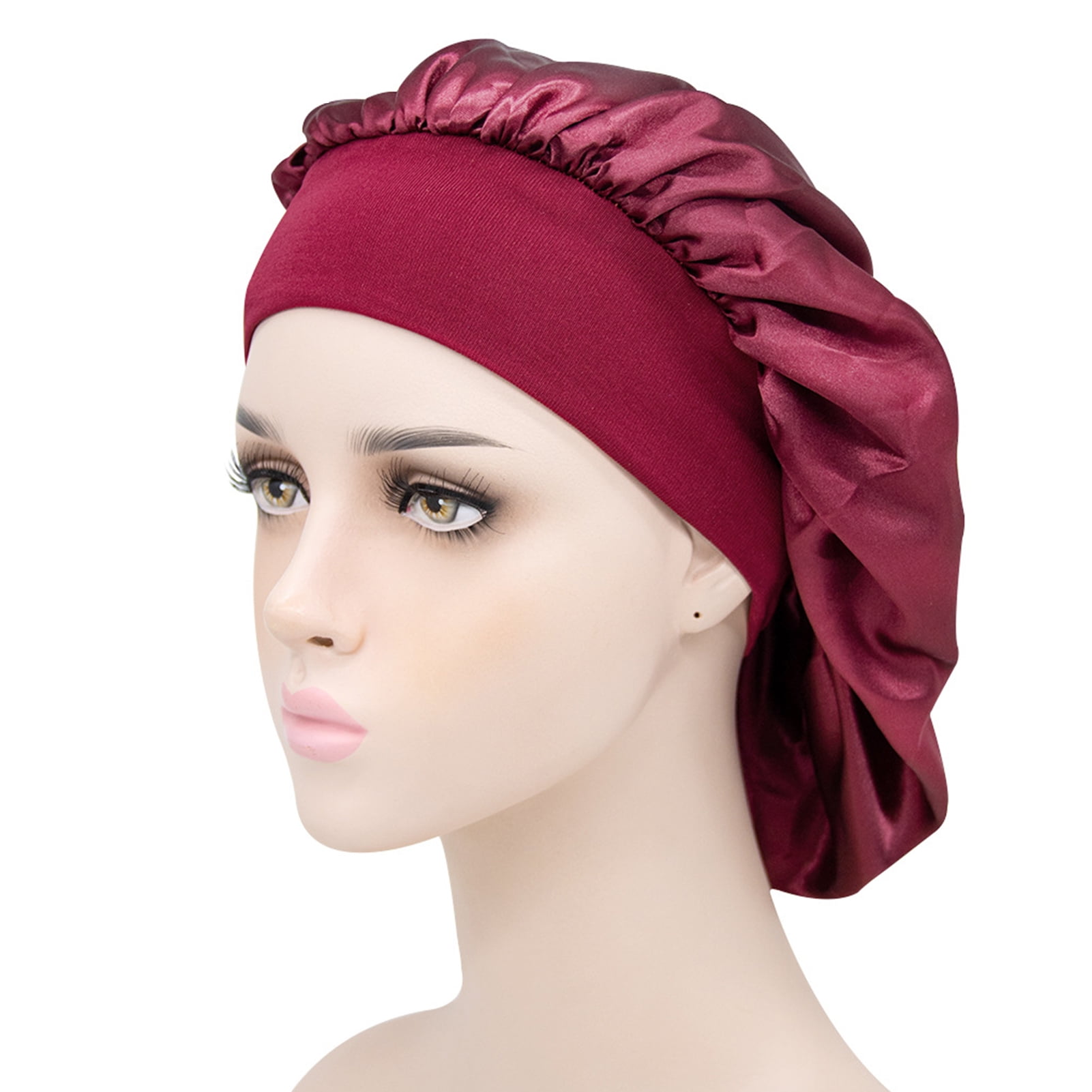 Anvazise Sleep Hat Wide Headband Elastic Satin Stretchy Hair Bonnet Hat ...