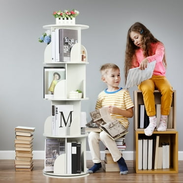 "Bimiti 5-Tier Rotating PVC Bookshelf, 20 Shelves Book Tower, Spinning ...