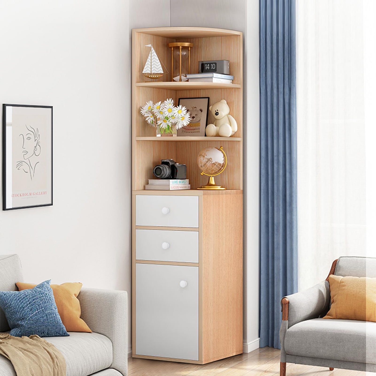 Anvazise Tall Corner Cabinet, Sofa Side Corner Storage Cabinet ...