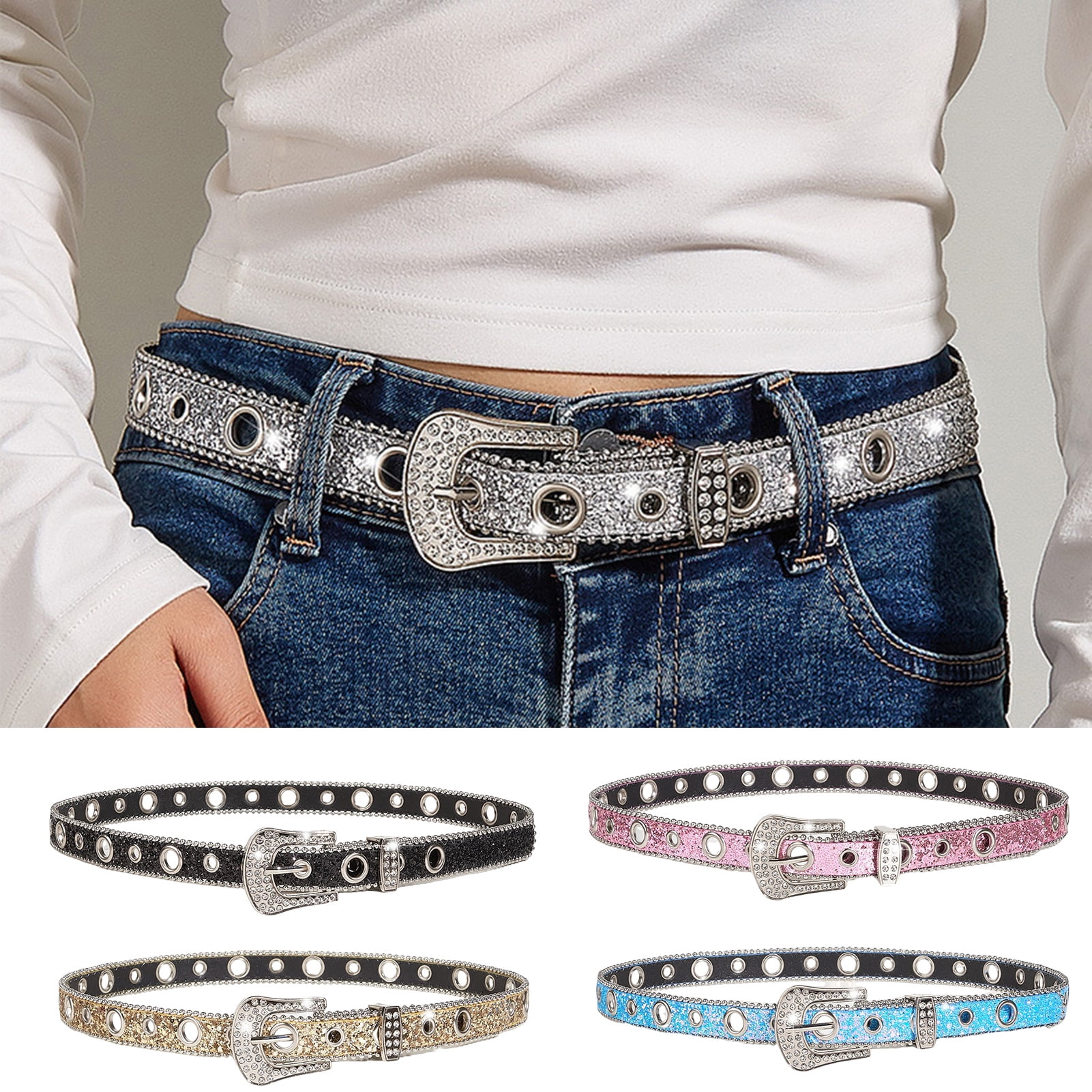 Anvazise Waist Belt Rhinestone Sequin Buckle Closure Adjustable All ...
