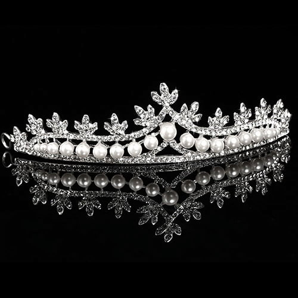 Anvazise Wedding Bridal Leaf Rhinestone Imitation Pearl Princess Tiara ...