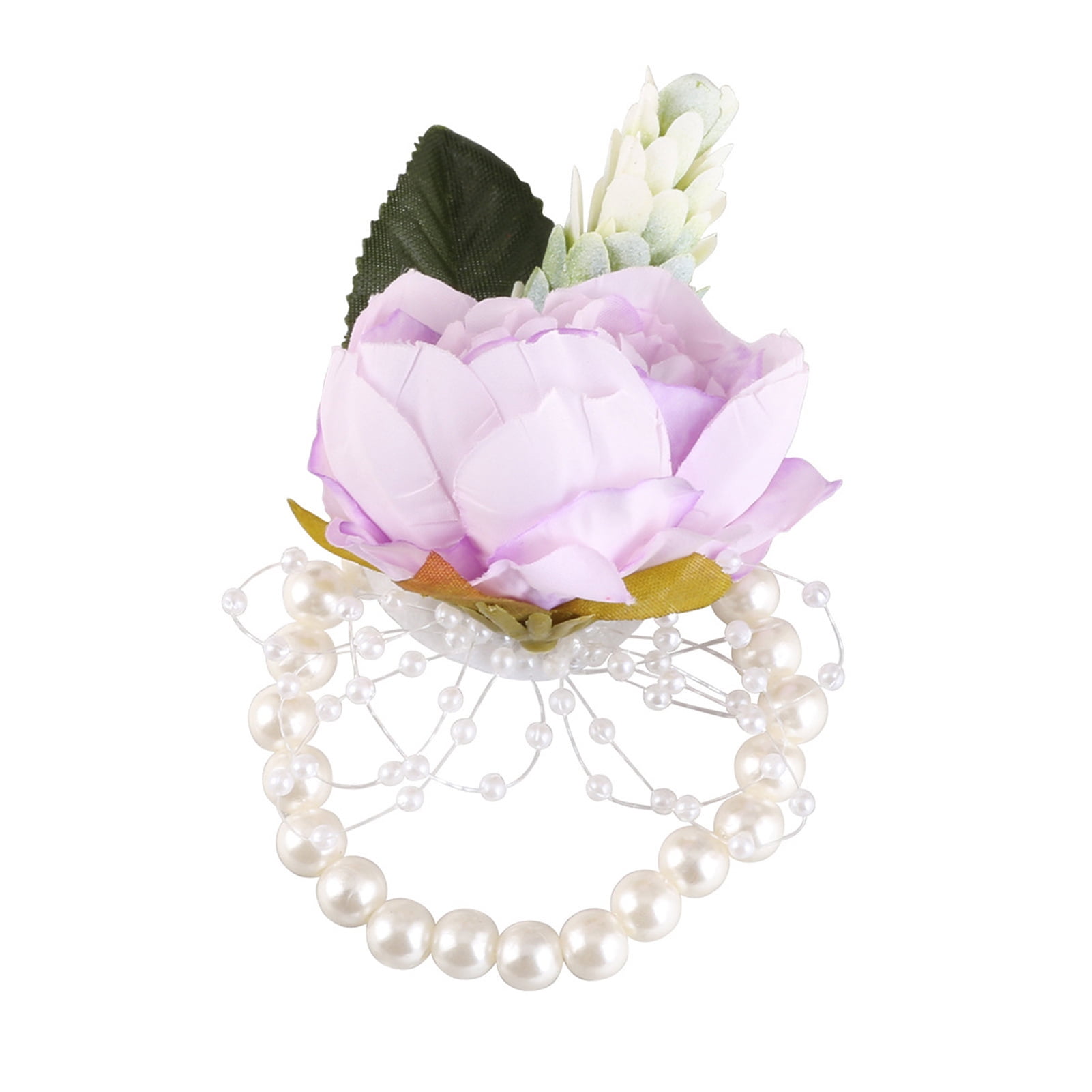 Anvazise Wedding Wrist Flower with Fake Pearl Chain Elegant Beautiful ...
