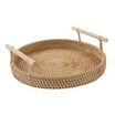 Hand-Woven Rattan Round Serving Tray with Handles, Small Outdoor ...