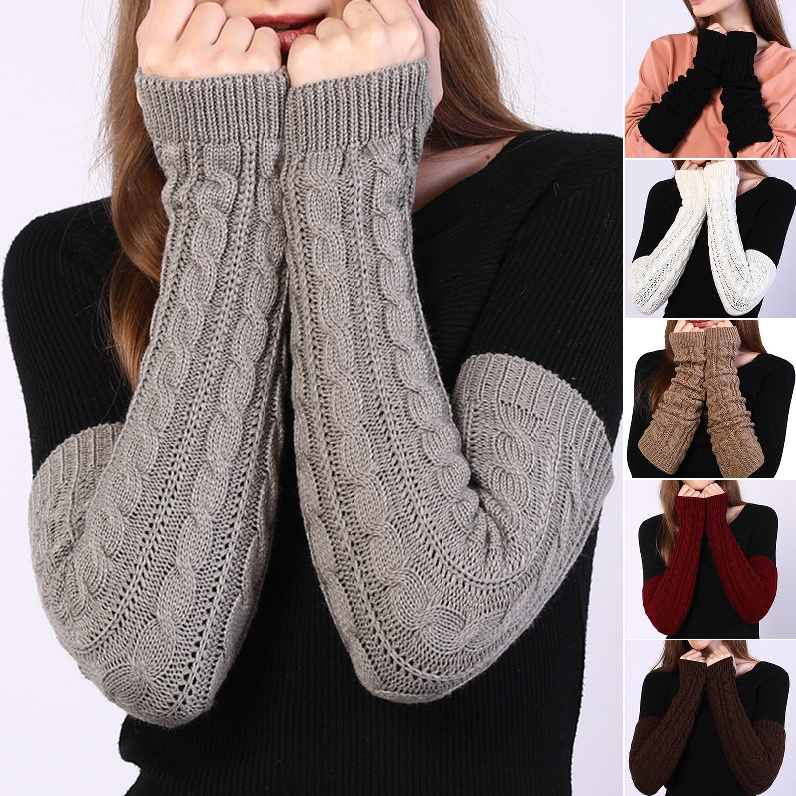 Anvazise Women Arm Warmer Thumbhole Elbow Length Stretchy Knitted Arm ...
