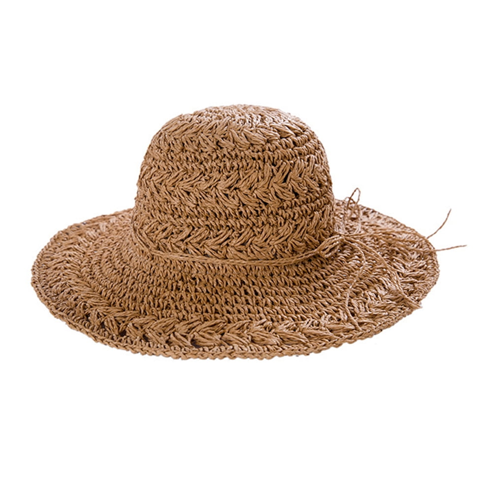 Anvazise Women Foldable Crochet Knit Straw Hat Large Brim Sun ...
