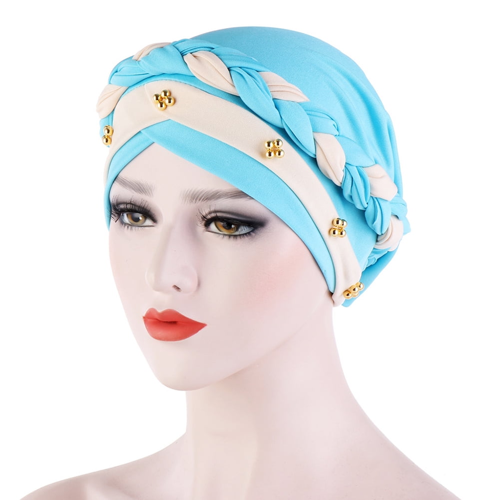 Anvazise Women Milk Silk Twisted Braid Hat Cap Beading Hair Loss Head ...