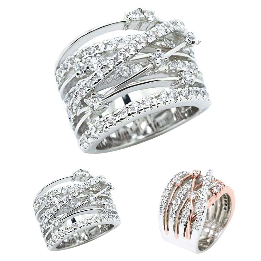 Anvazise Women Rhinestone Inlaid Crossover Wide Band Finger Ring ...