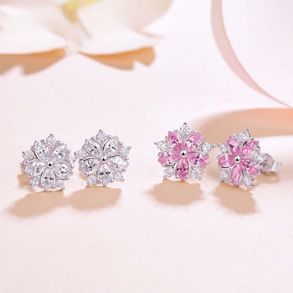 Anvazise Women Rhinestone Inlaid Sakura Flower Ear Stud Earrings ...