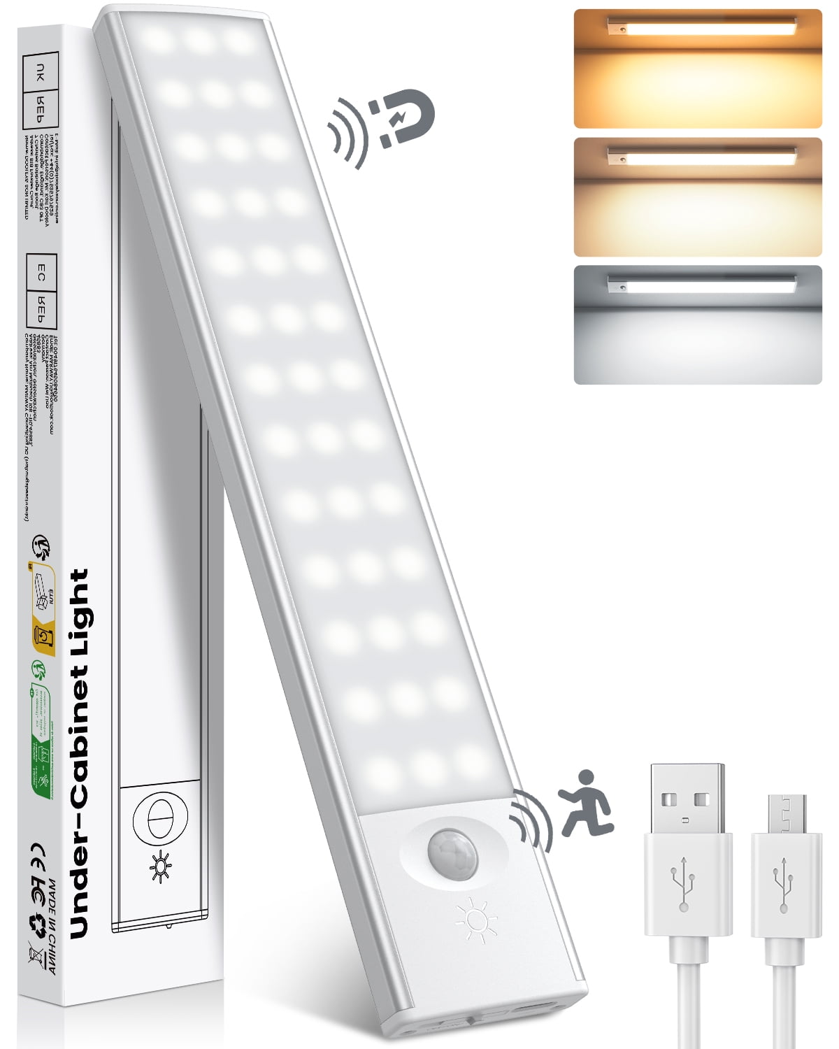 Anveltech USB-C 0.47 in LED Under-Cabinet Lights, 3 Colors Modes ...